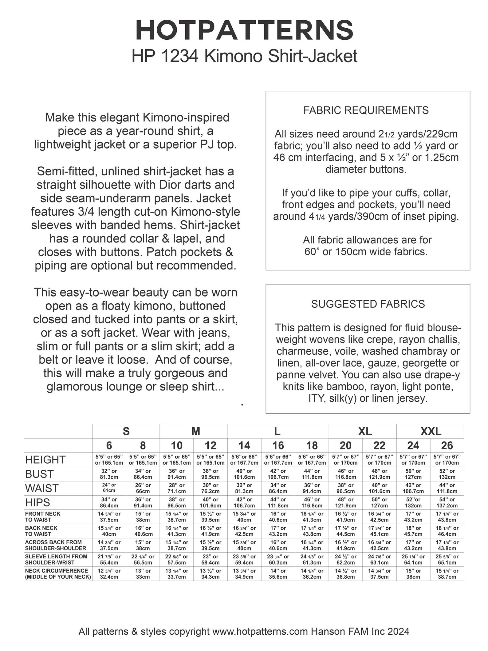 RETRO Kimono Shirt-jacket Sewing Pattern. Spring Jacket. Summer Jacket. Fall Jacket. PJ Top ...