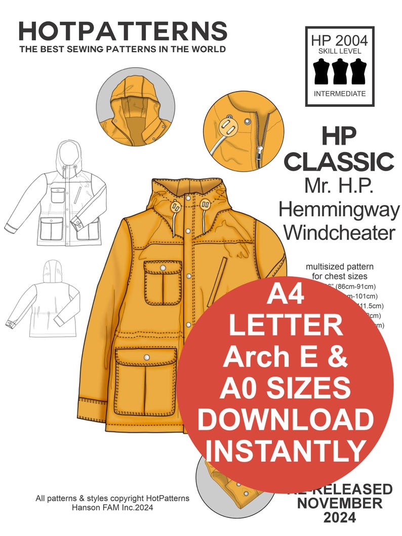 Men's Jacket Sewing Pattern. Hemmingway Windcheater. Casual Jacket ...