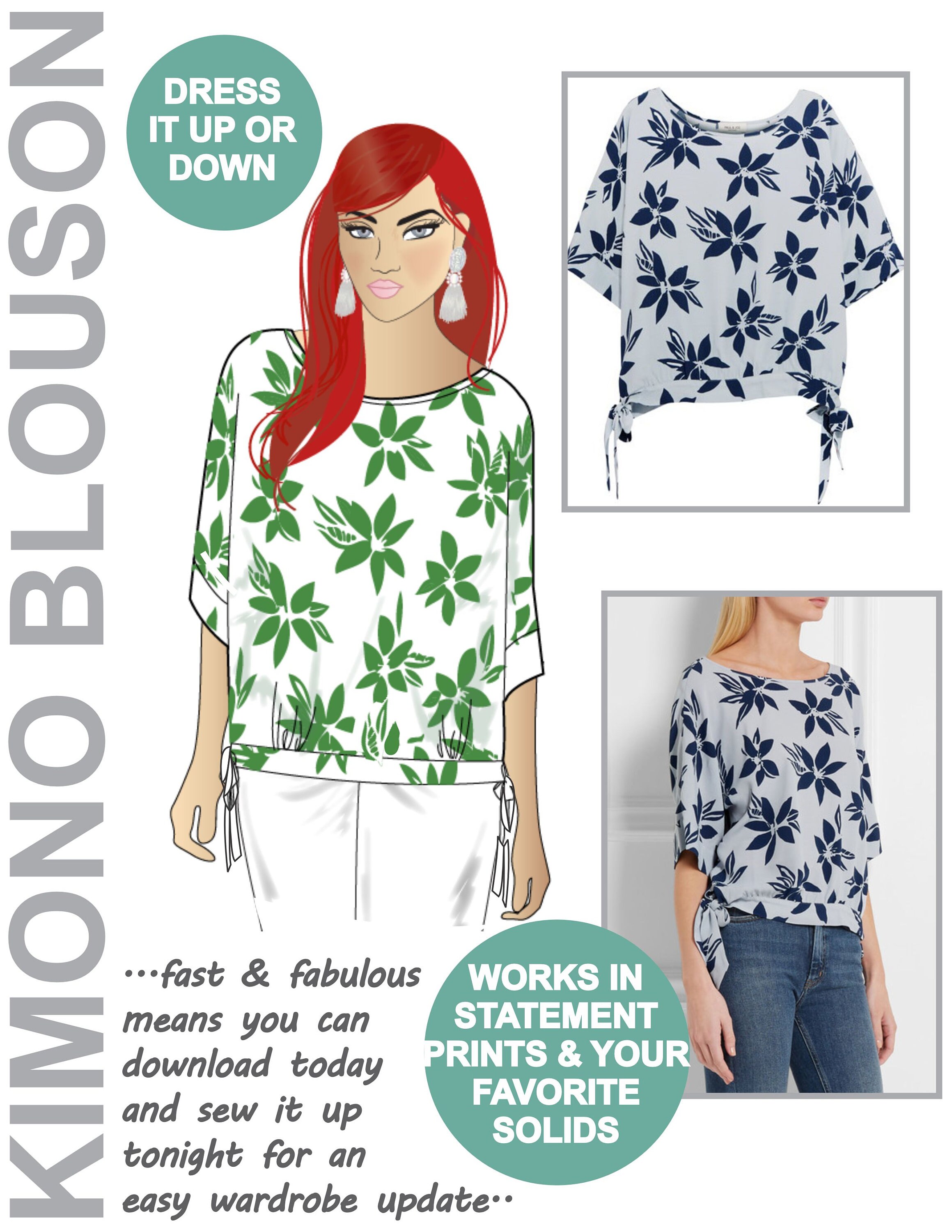 Kimono Blouse Sewing Pattern: Easy-sew, Plus Size (digital Download) - Etsy