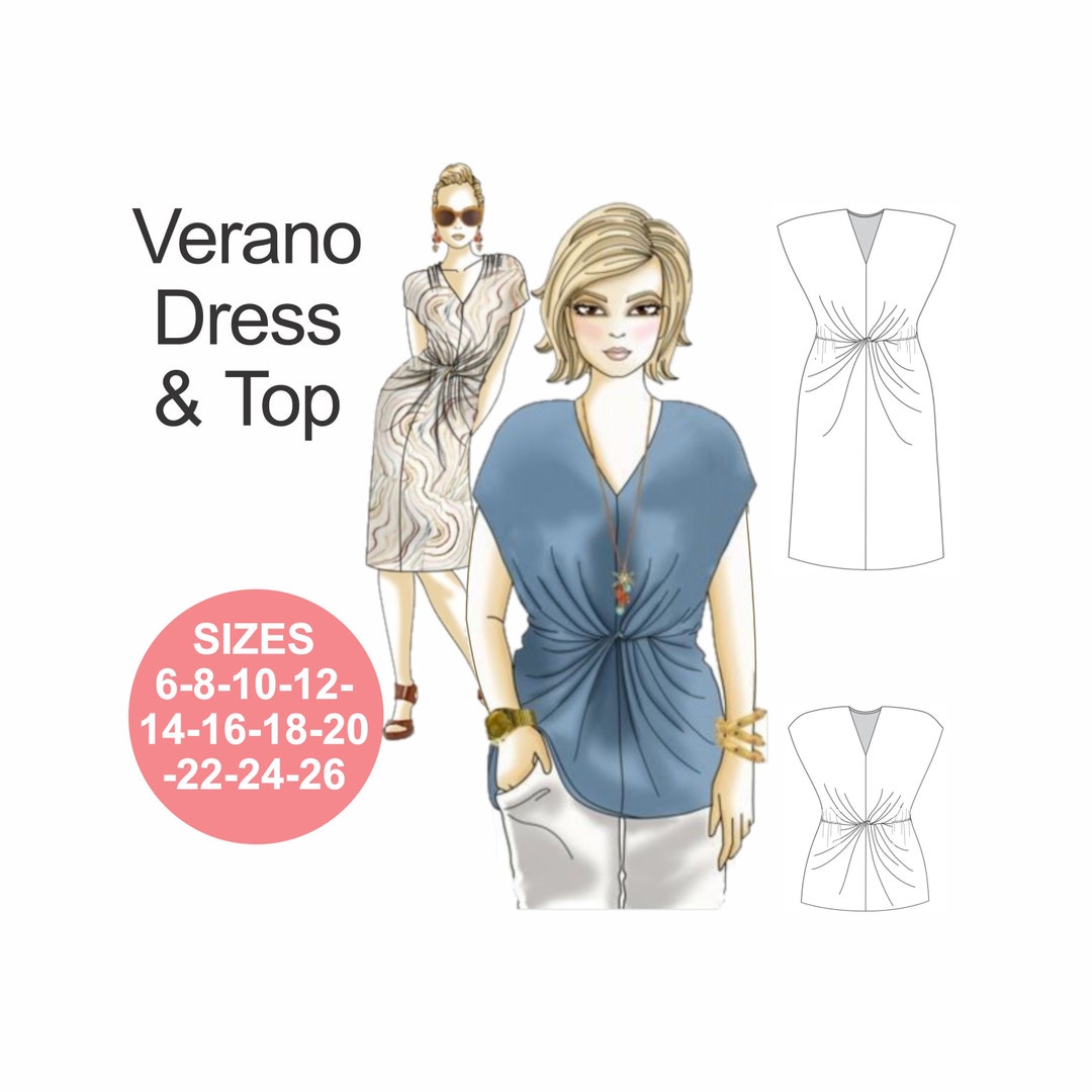 Easy Knit Dress & Top Sewing Pattern: Twisted Front, Plus Size (digital ...