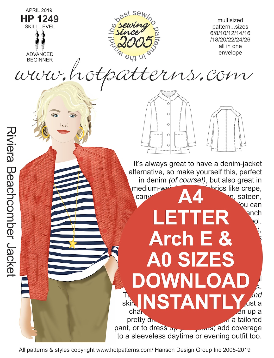 Riviera Beachcomber Jacket Sewing Pattern: Semi-fitted Design (sizes 6-26) (digital Download) - Etsy