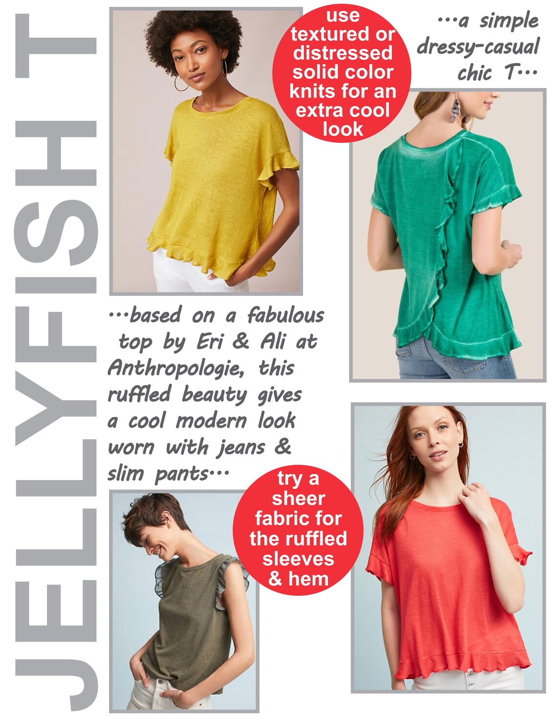 Jellyfish T-shirt Sewing Pattern: Ruffle Hem, Scoop Neck (plus Size ...