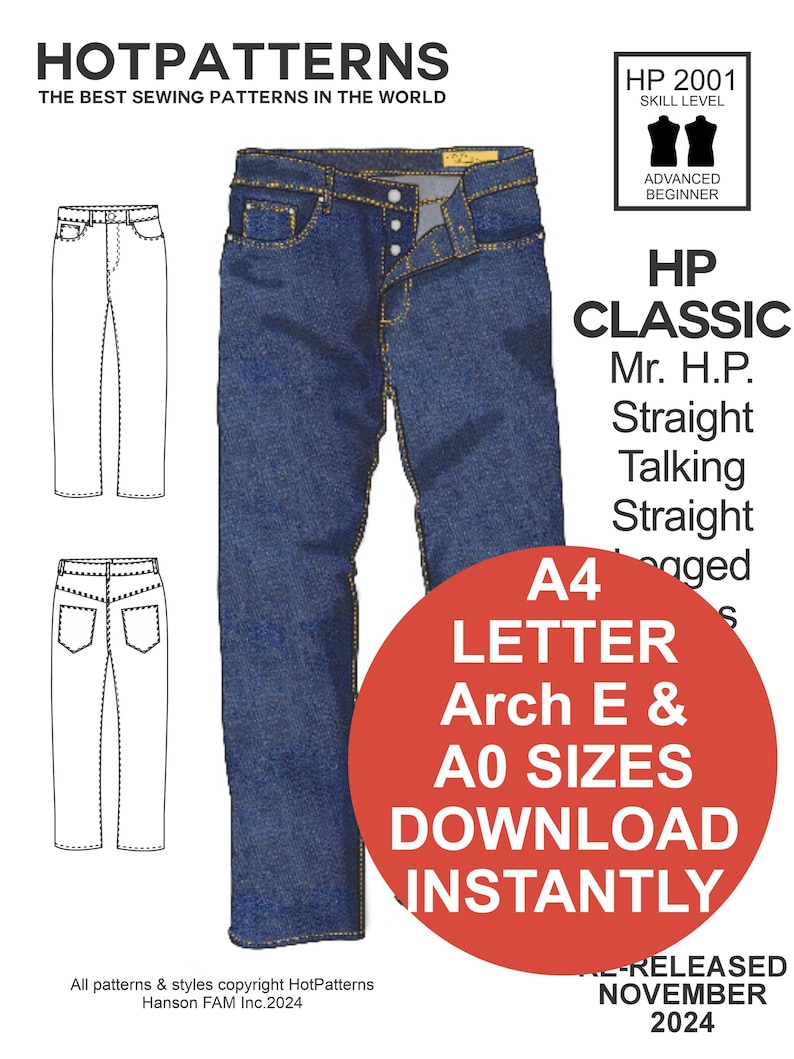 Mens Straight Leg Jeans Sewing Pattern: 5-pocket, S-XXL (PDF Download ...