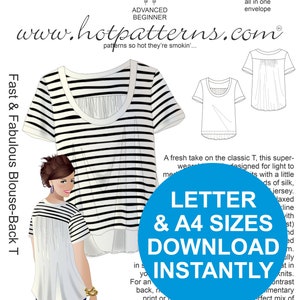EASY T-shirt Sewing Pattern. Blouse Back T. Hi-lo Hem T. Short Sleeve T ...