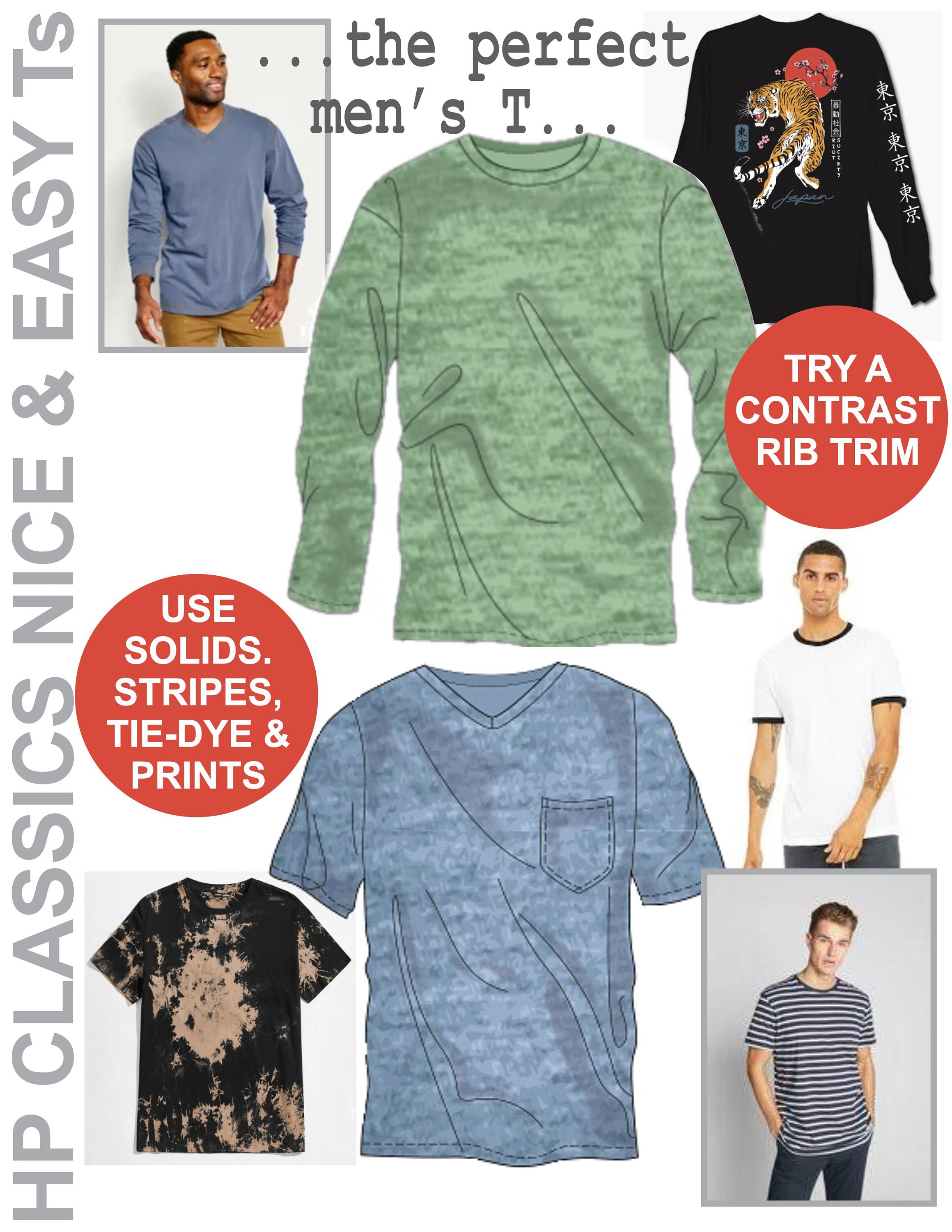 Men's T-shirt Sewing Pattern: Relaxed Fit Crew & V-neck (PDF Download ...