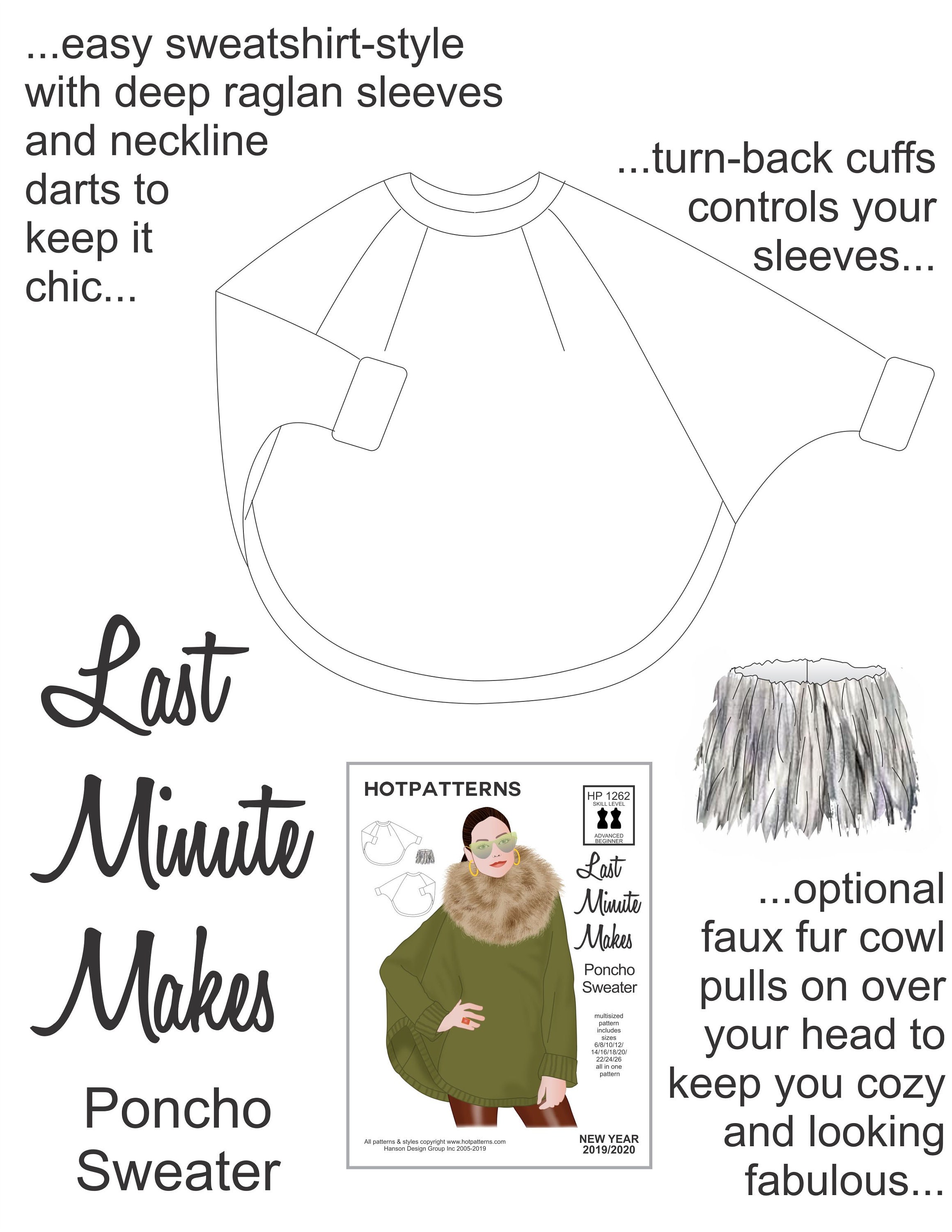 Boho Poncho Sweater Sewing Pattern: Fur Collar, Easy Beginner (PDF ...