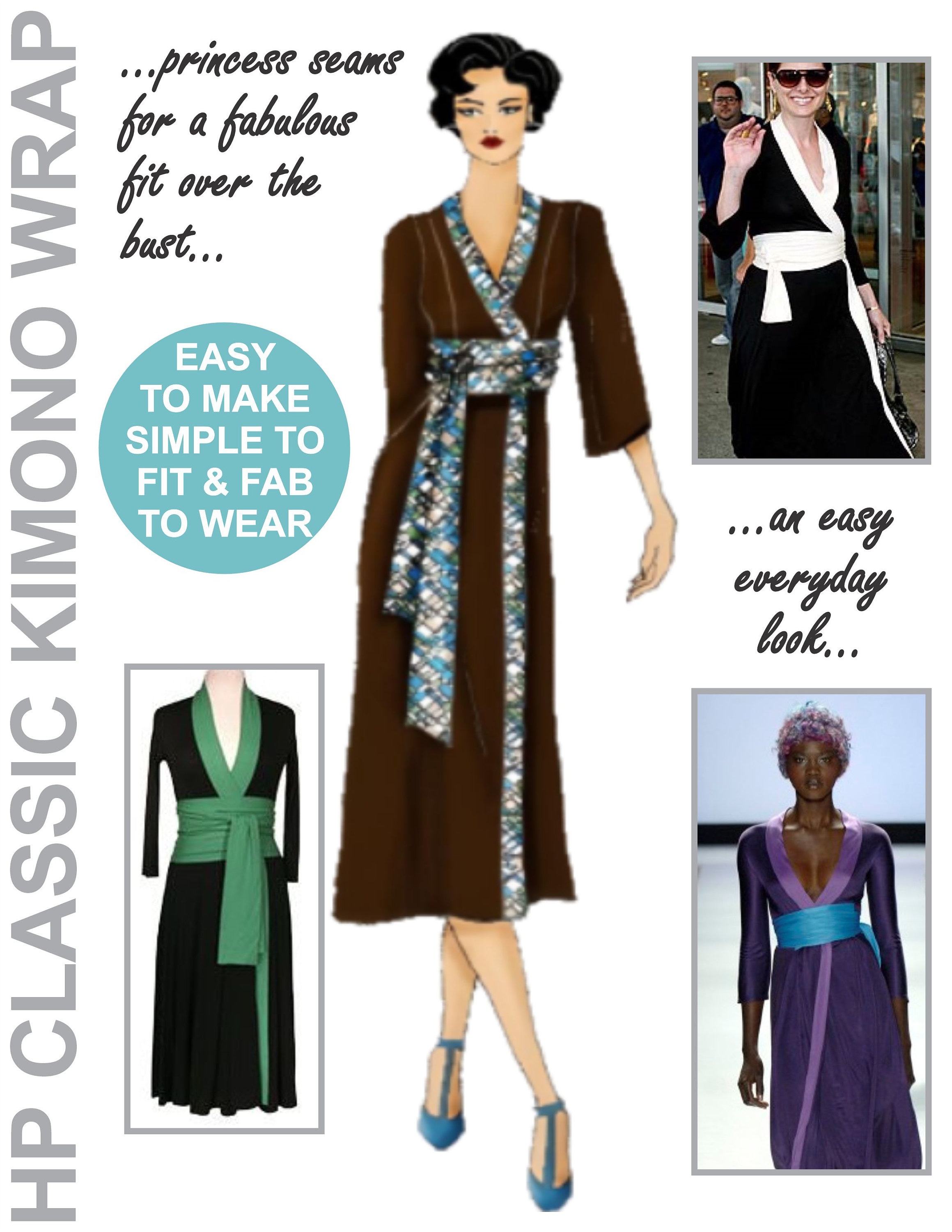 CLASSIC WRAP DRESS Sewing Pattern. Kimono Wrap Dress. 3/4 Sleeve Dress ...