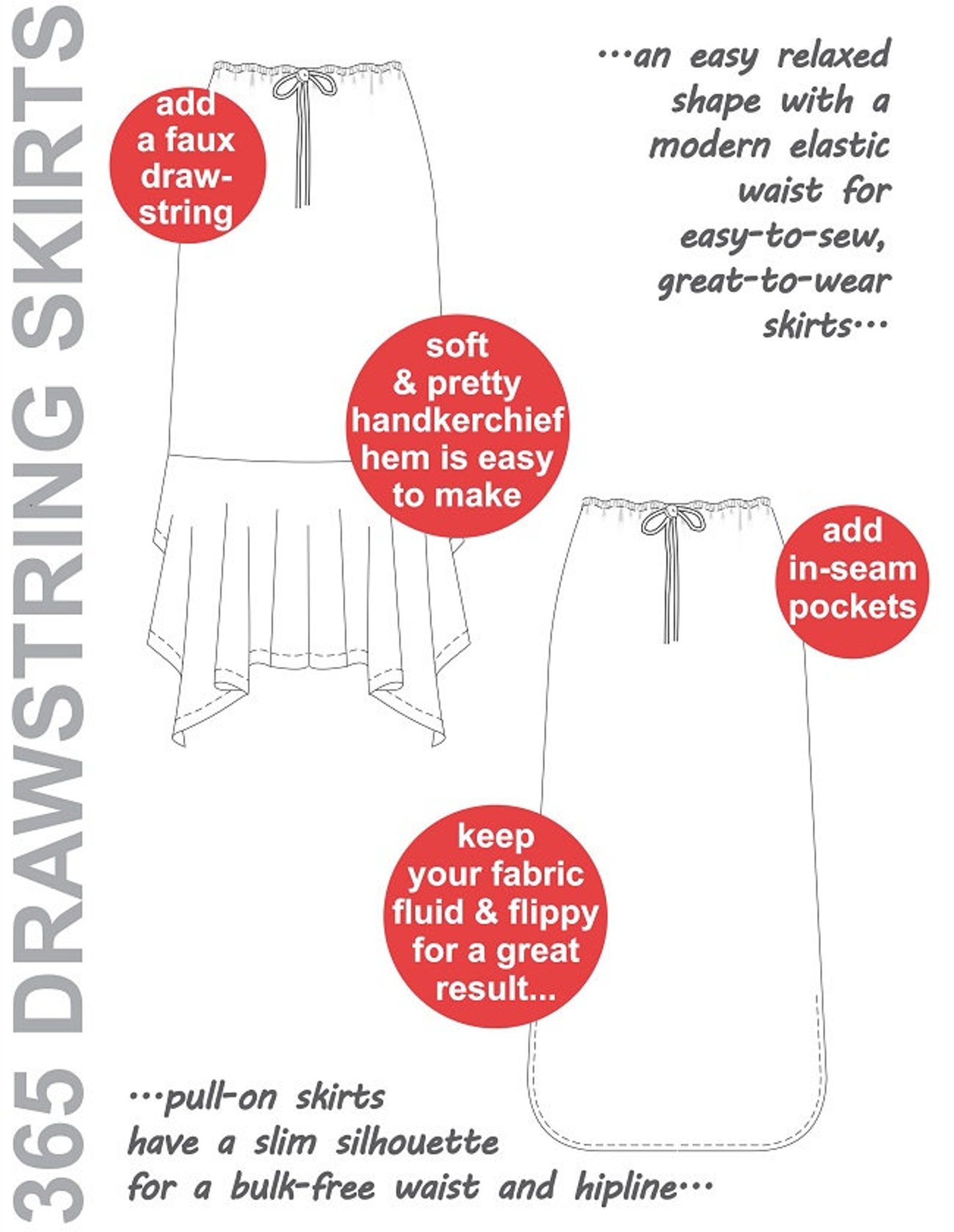 EASY-TO-SEW Skirt Sewing Pattern. Elastic Waist Pattern. Drawstring ...