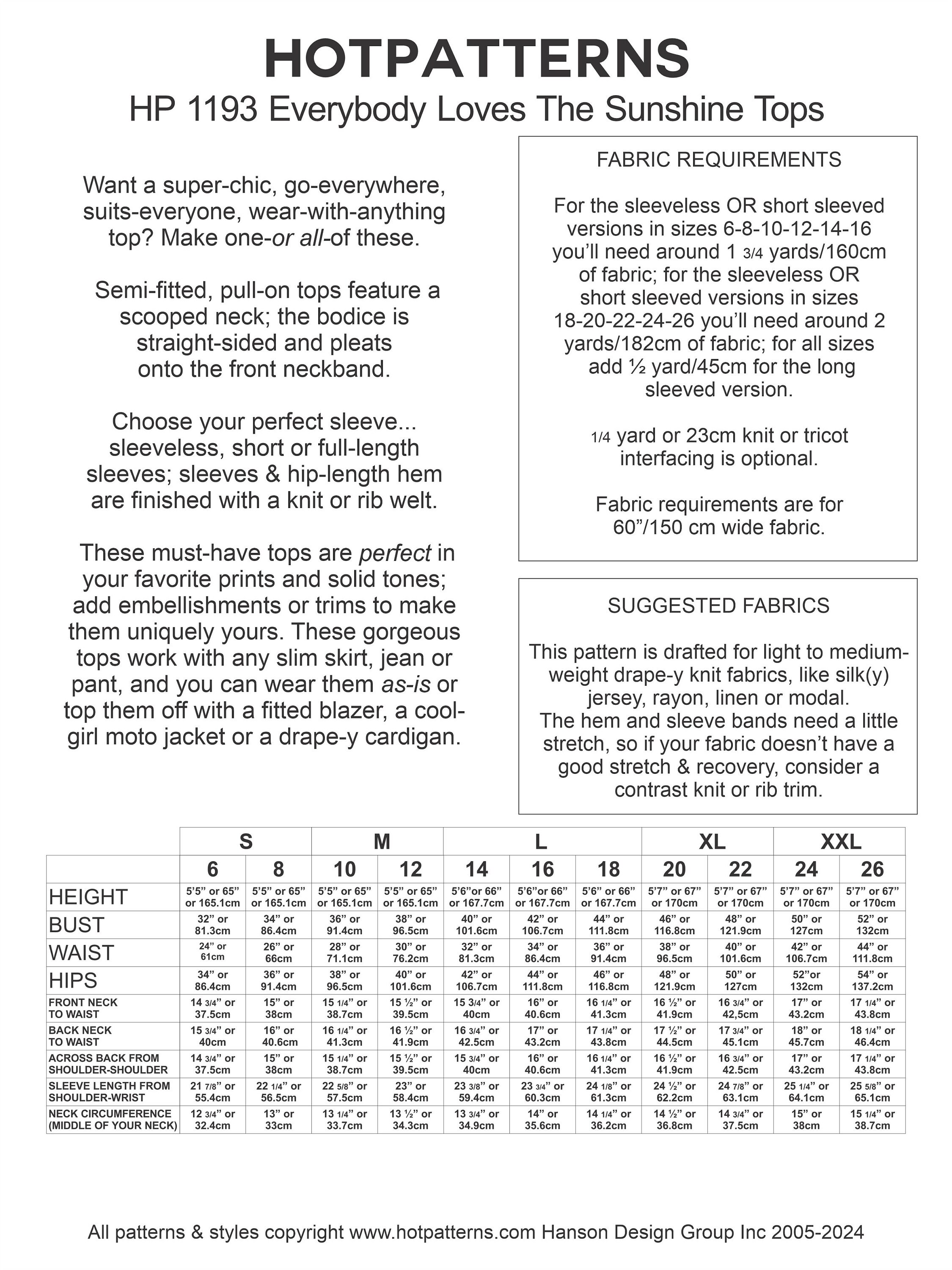 EASY JERSEY Top Sewing Pattern. Best Seller. Sunshine Top. Sleeveless ...