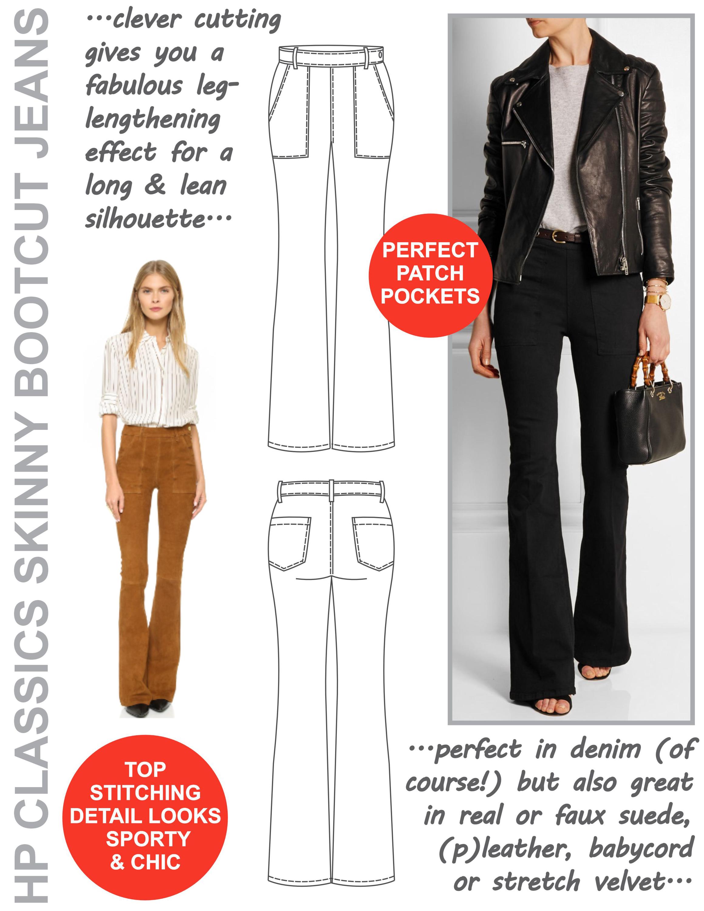 Skinny Bootcut Jeans Sewing Pattern: High-rise, Side Zipper (plus Size ...