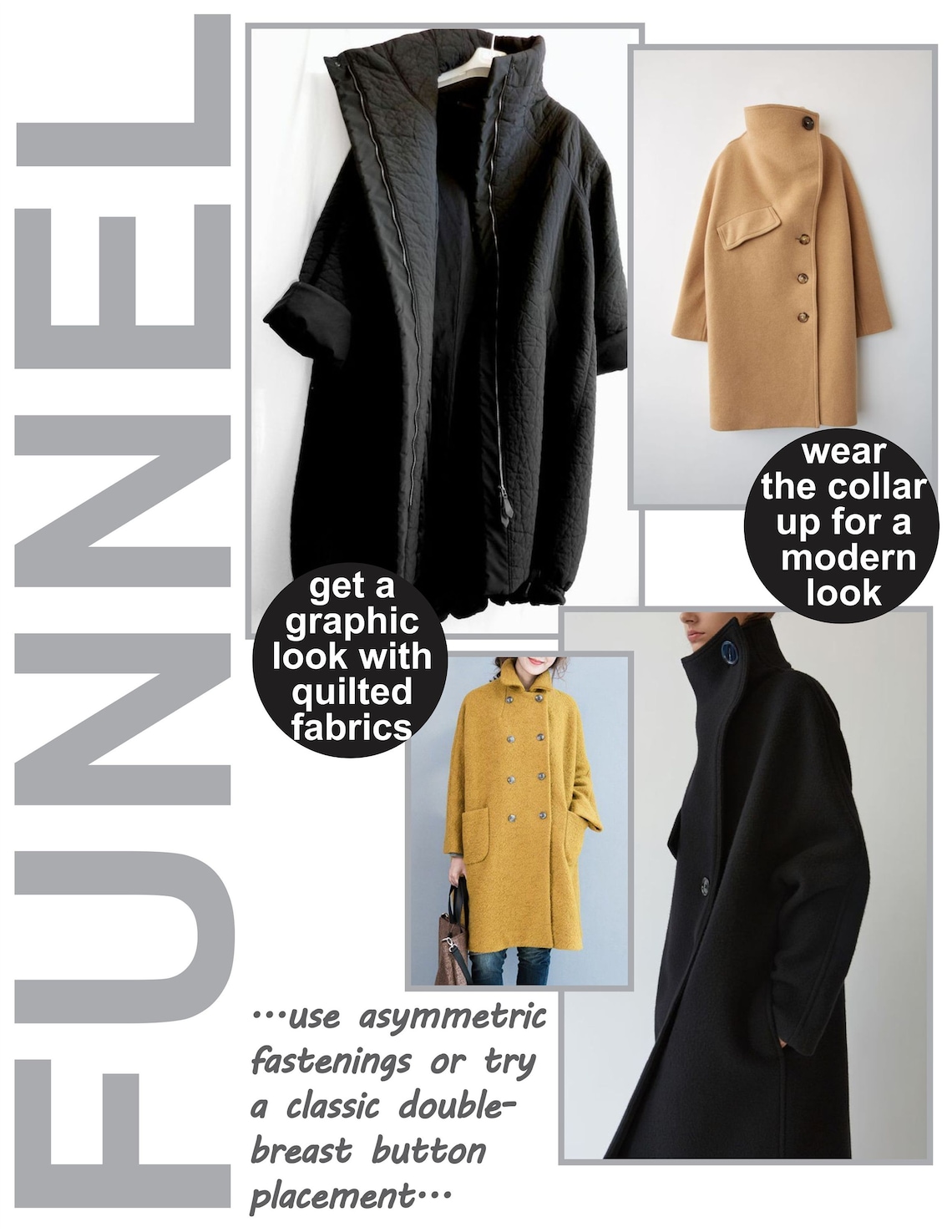 Coat Sewing Pattern. Easy Coat Pattern. Funnel Coat. Minimalist Coat ...