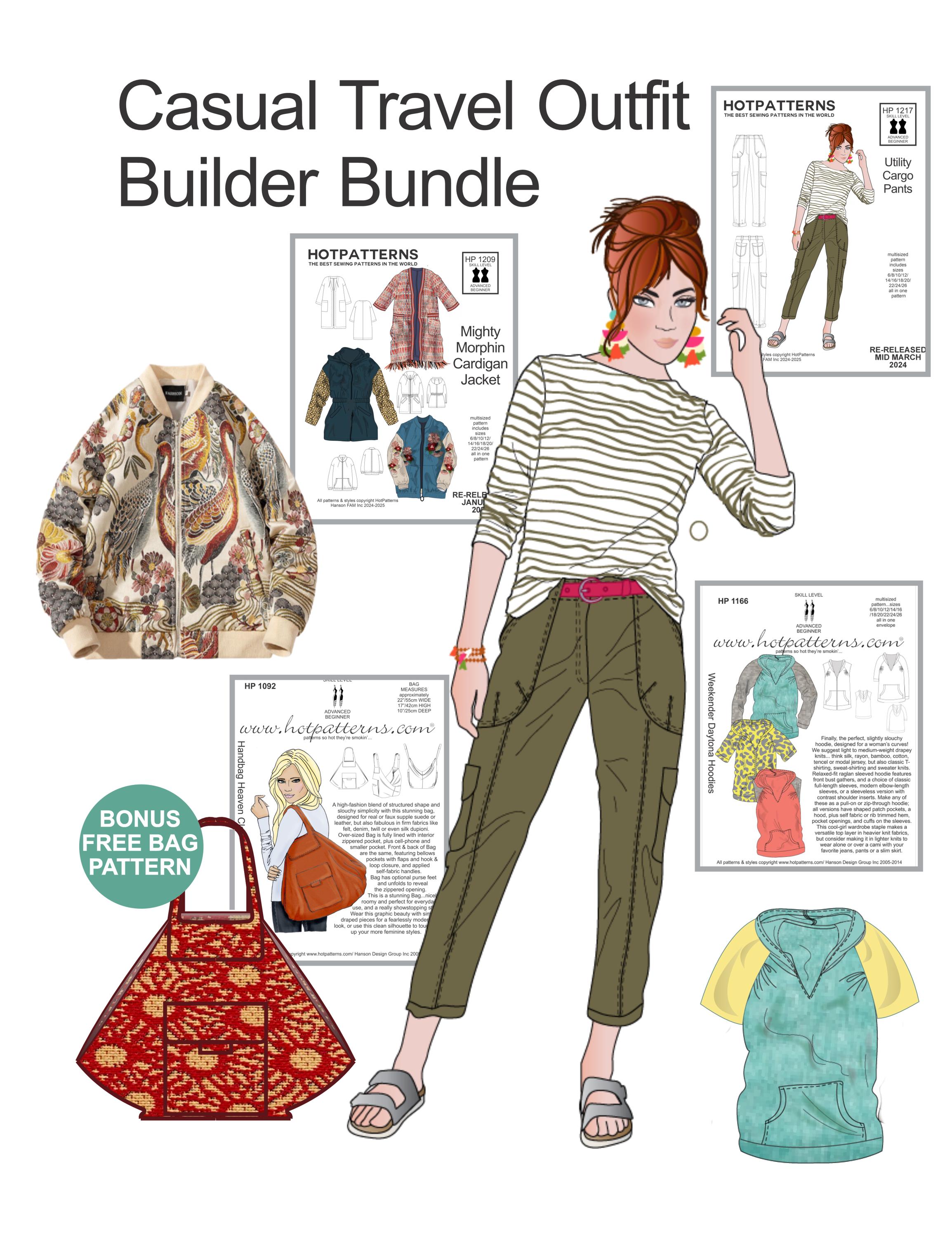 Travel Outfit Sewing Pattern Bundle: Jacket, Hoodie, Cargo Pants (sizes ...
