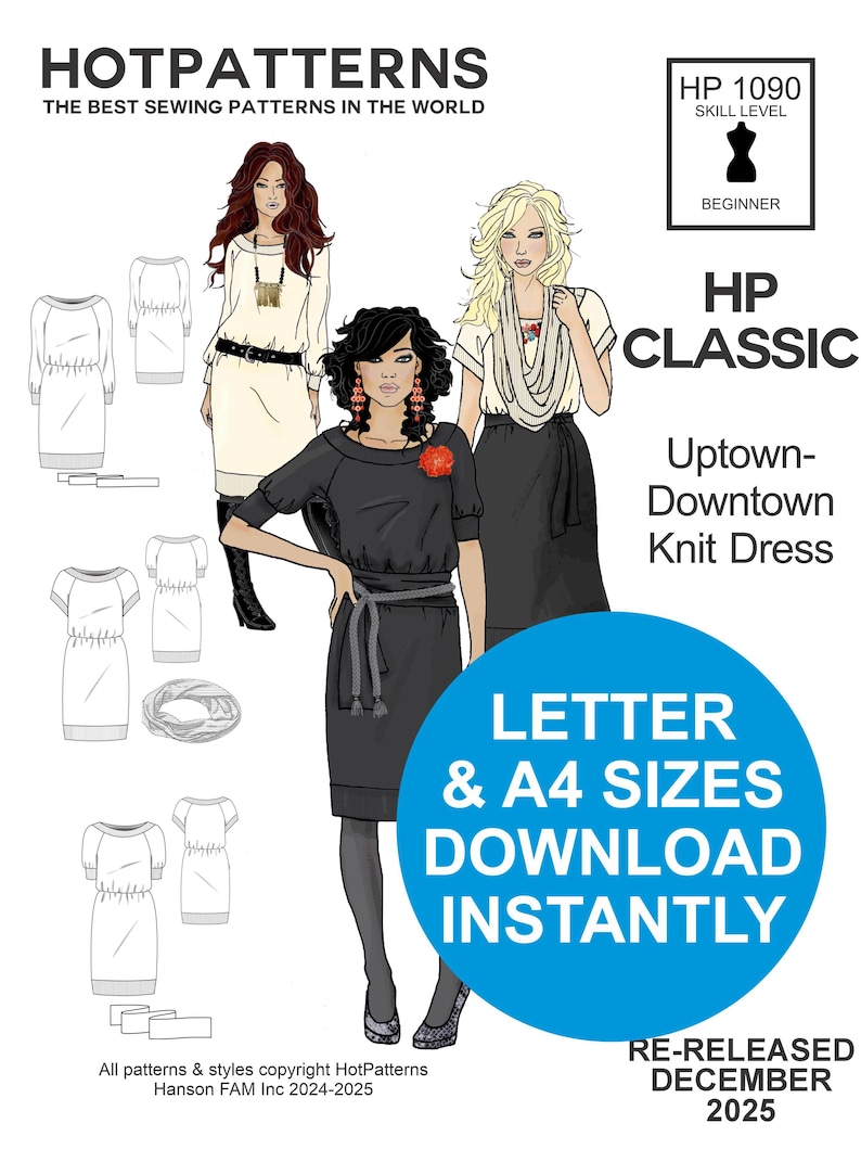 RETRO Uptown, Downtown Knit Dress Sewing Pattern. Raglan Sleeve. Tie ...