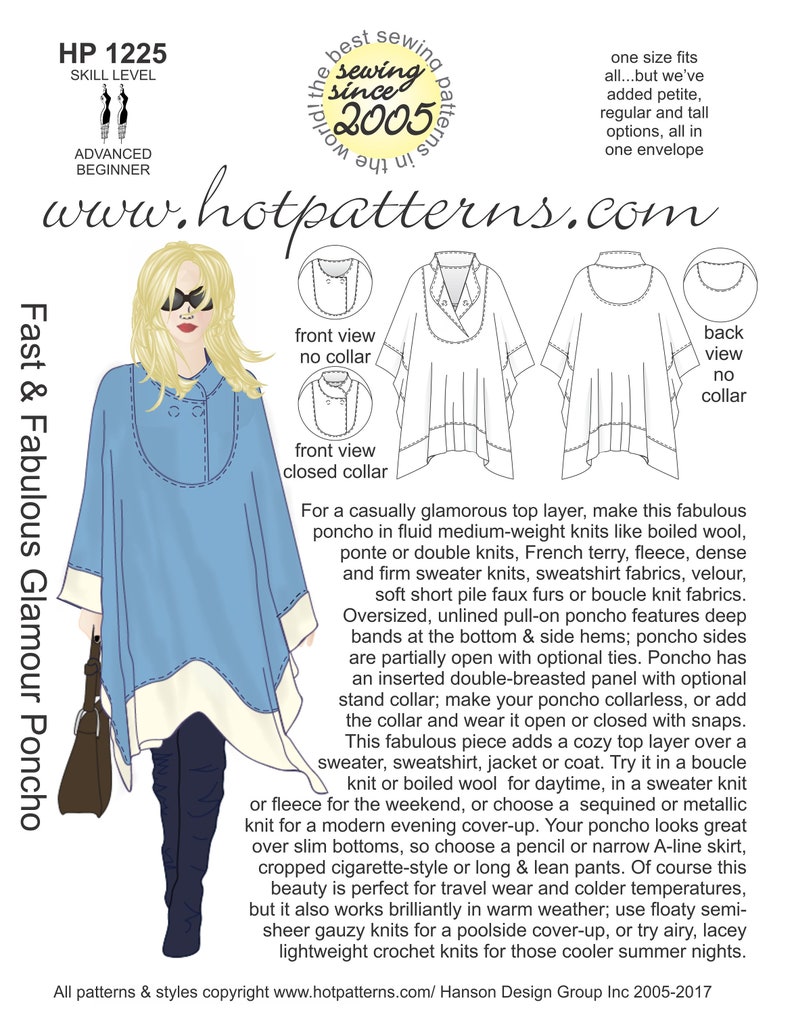 GLAM Poncho Sewing Pattern. Fleece Sewing Pattern. Easy Poncho Pattern. Beginner Poncho Pattern ...