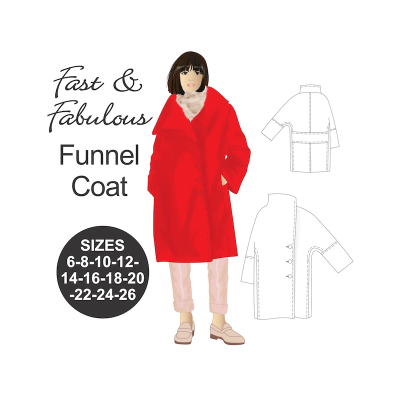 Coat Sewing Pattern. Easy Coat Pattern. Funnel Coat. Minimalist Coat ...