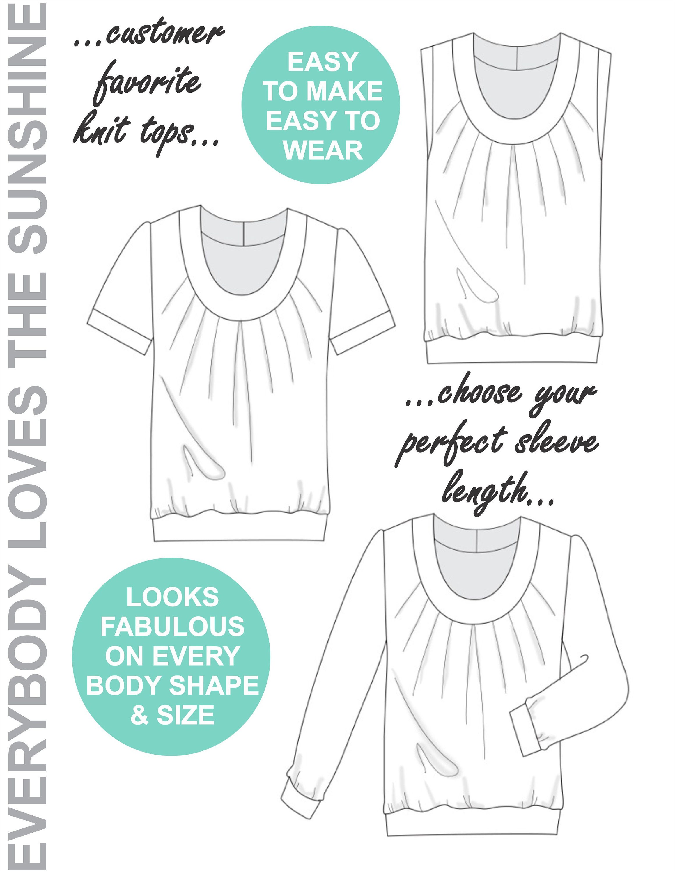 EASY JERSEY Top Sewing Pattern. Best Seller. Sunshine Top. Sleeveless ...