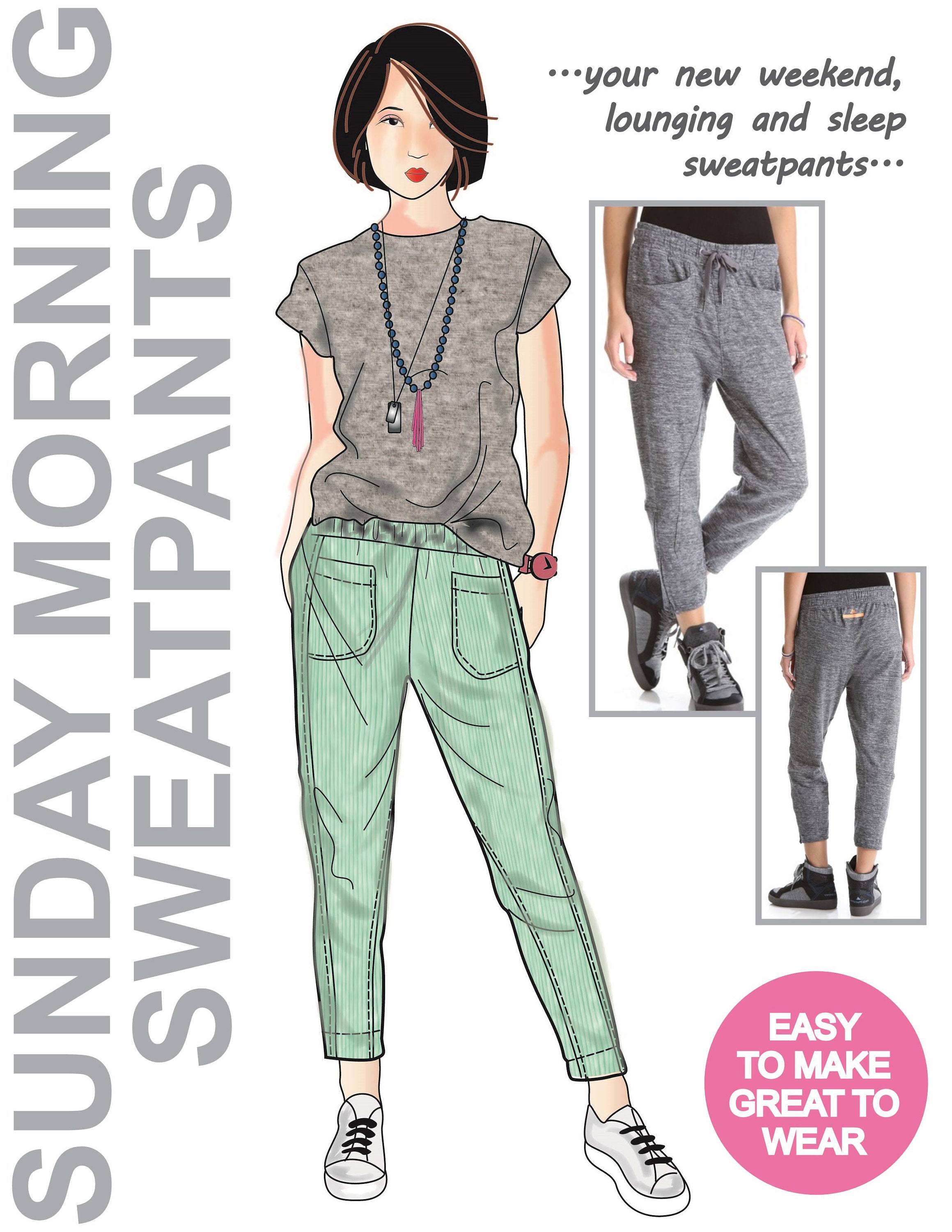 SLIM CROP PANTS Sewing Pattern. Sunday Morning Sweatpants. Sweatpants ...