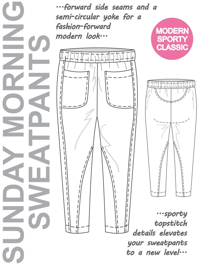 SLIM CROP PANTS Sewing Pattern. Sunday Morning Sweatpants. Sweatpants ...