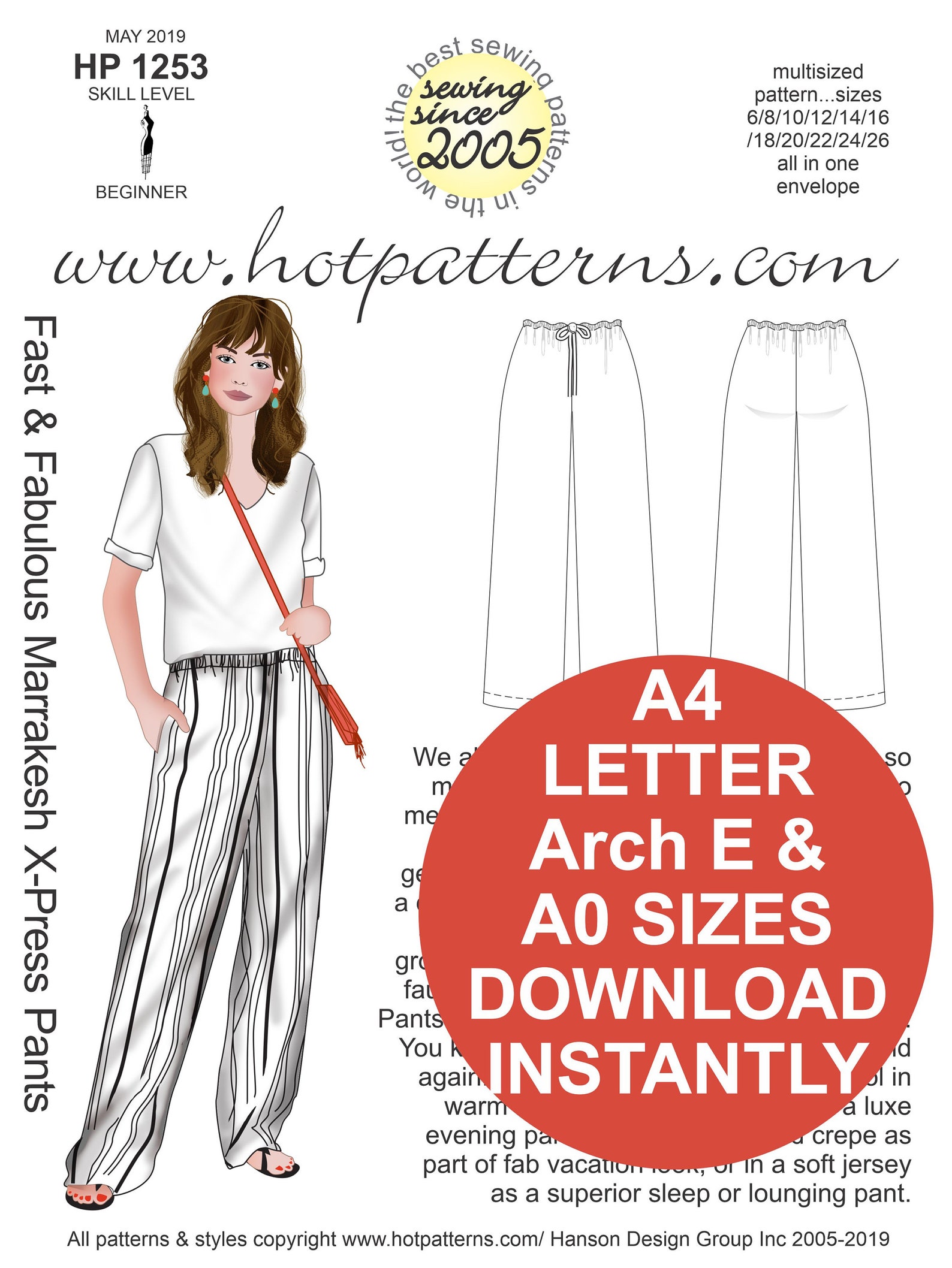 EASY BOHO Pants Sewing Pattern. Pull-on Pants Pattern. Wide Leg Pants ...
