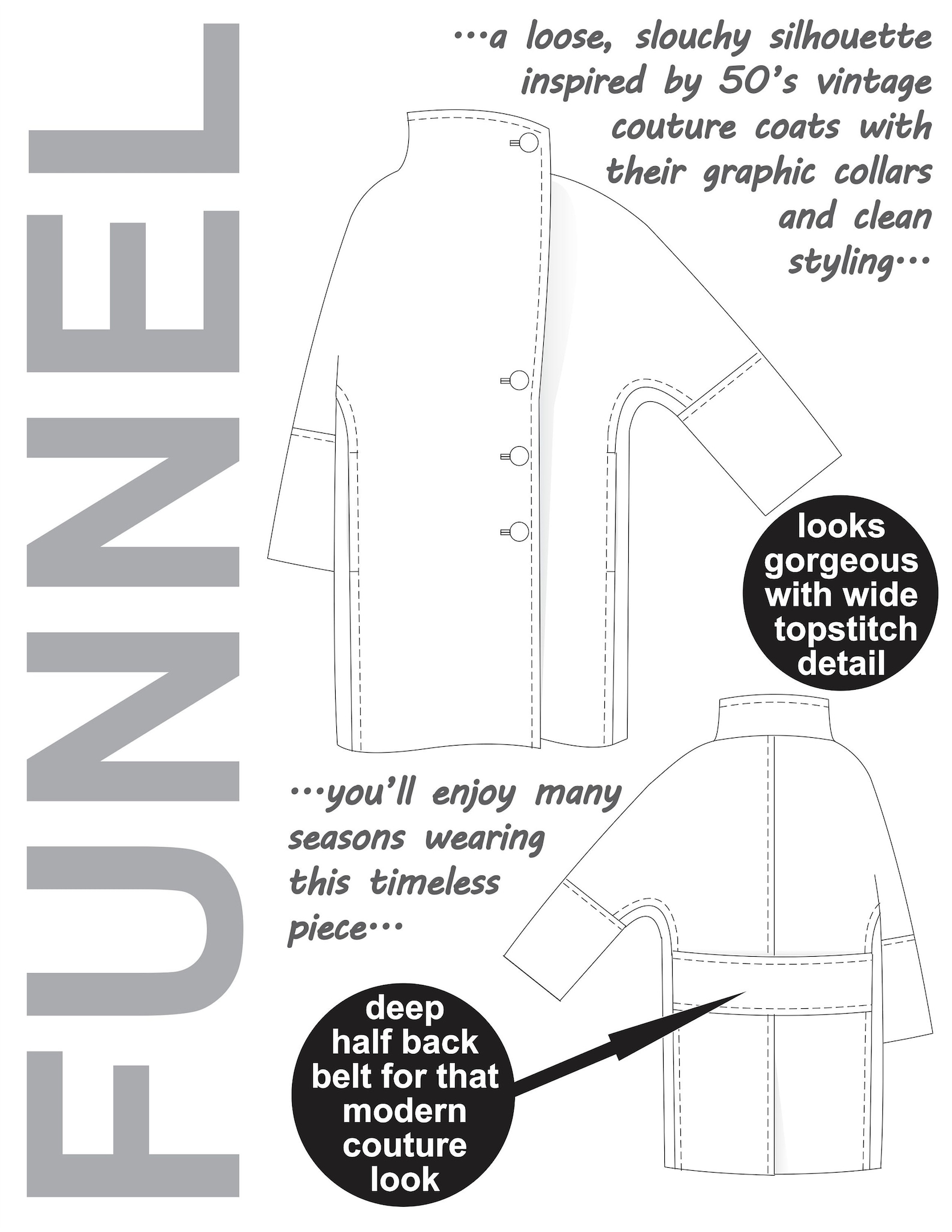 Coat Sewing Pattern. Easy Coat Pattern. Funnel Coat. Minimalist Coat ...