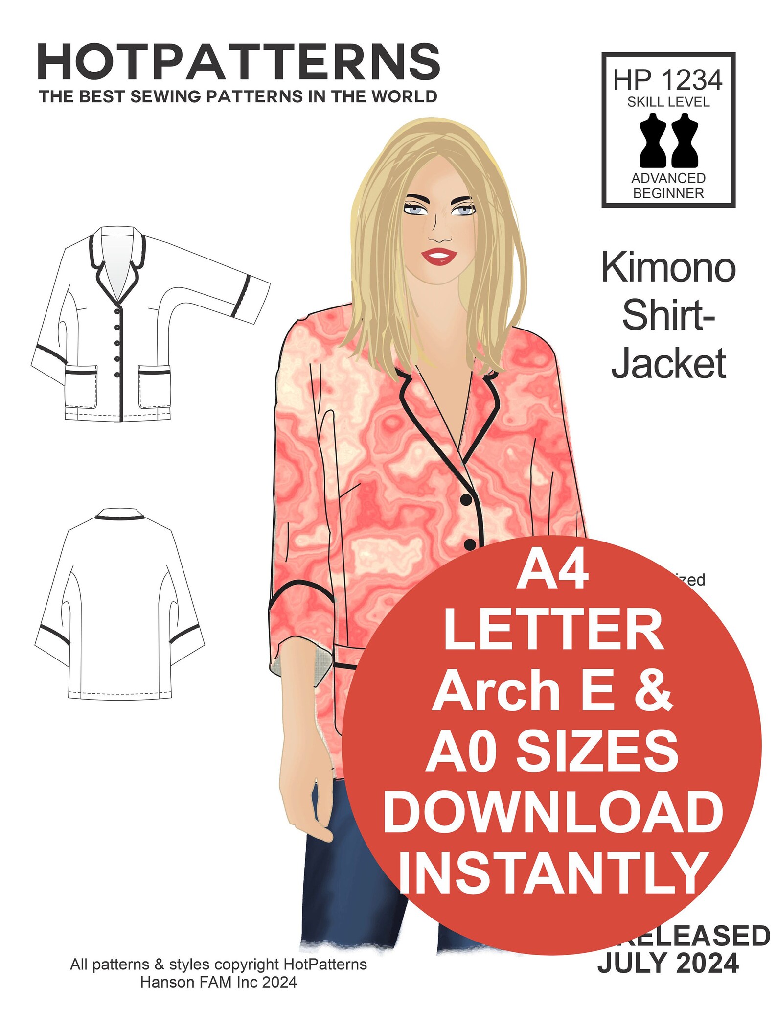 RETRO Kimono Shirt-jacket Sewing Pattern. Spring Jacket. Summer Jacket. Fall Jacket. PJ Top ...