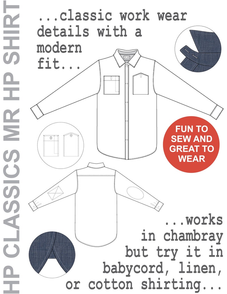 Men's Shirt Sewing Pattern Mr. HP Chambray Shirt by Hotpatterns ...