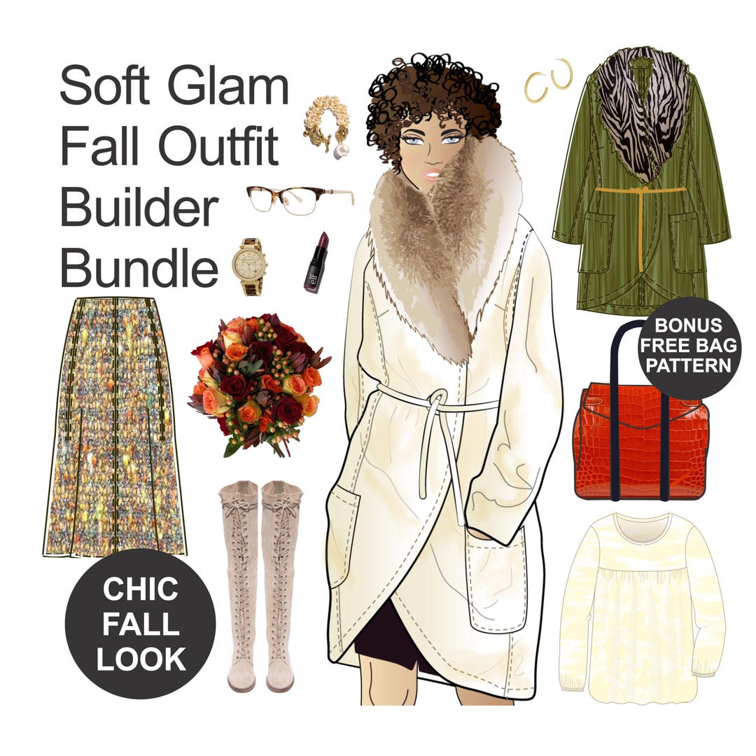 Fall Outfit Sewing Pattern Bundle: Jacket, Top, Skirt + Bonus Bag (PDF ...