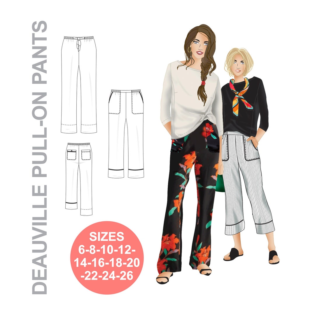 RETRO Deauville Pull-on Pants Sewing Pattern. Piped Pants. Lounging Pants. PJ Pants. Wide Leg ...