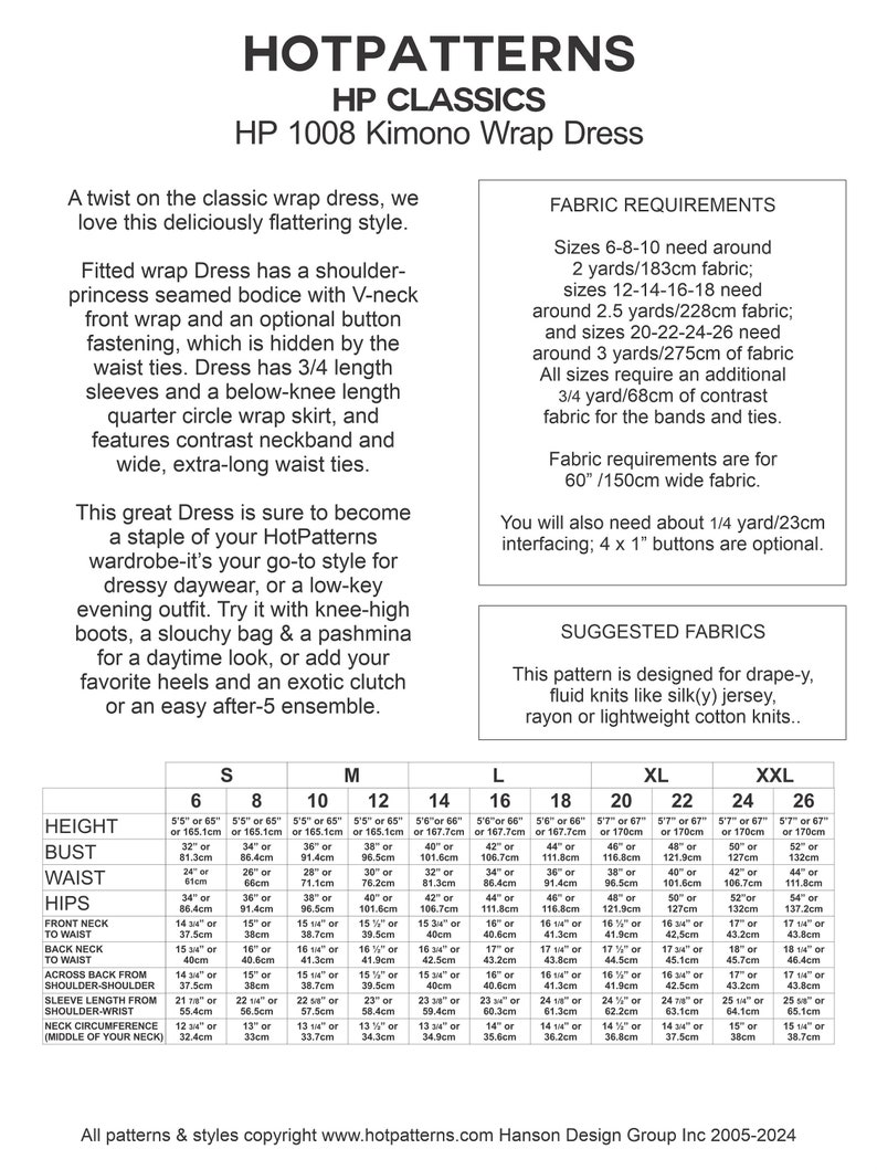 CLASSIC WRAP DRESS Sewing Pattern. Kimono Wrap Dress. 3/4 Sleeve Dress ...