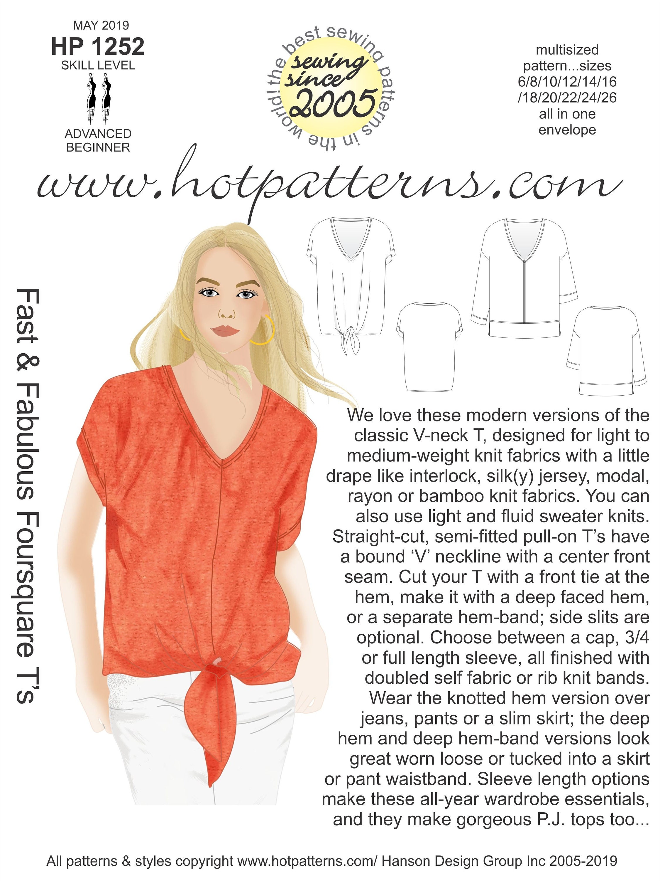 EASY T-shirt Sewing Pattern. Foursquare T's. Tie Front T. V-neck T ...