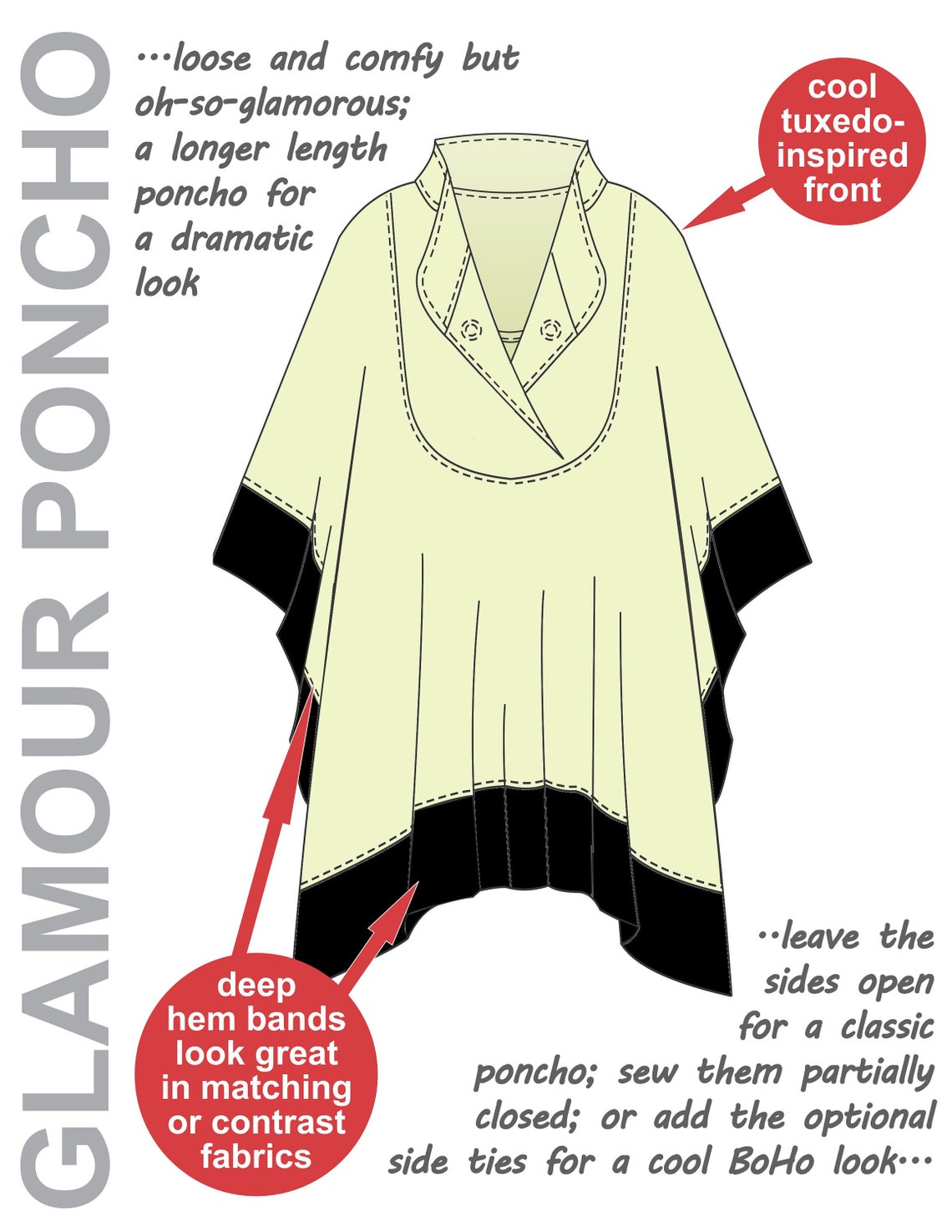 GLAM Poncho Sewing Pattern. Fleece Sewing Pattern. Easy Poncho Pattern ...