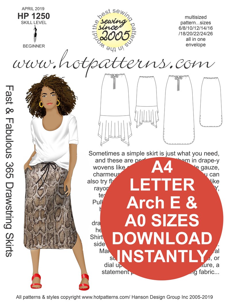 EASY-TO-SEW Skirt Sewing Pattern. Elastic Waist Pattern. Drawstring ...