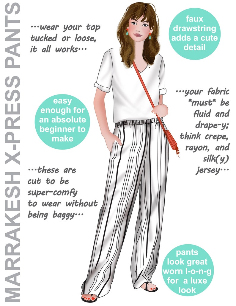 EASY BOHO Pants Sewing Pattern. Pull-on Pants Pattern. Wide Leg Pants ...