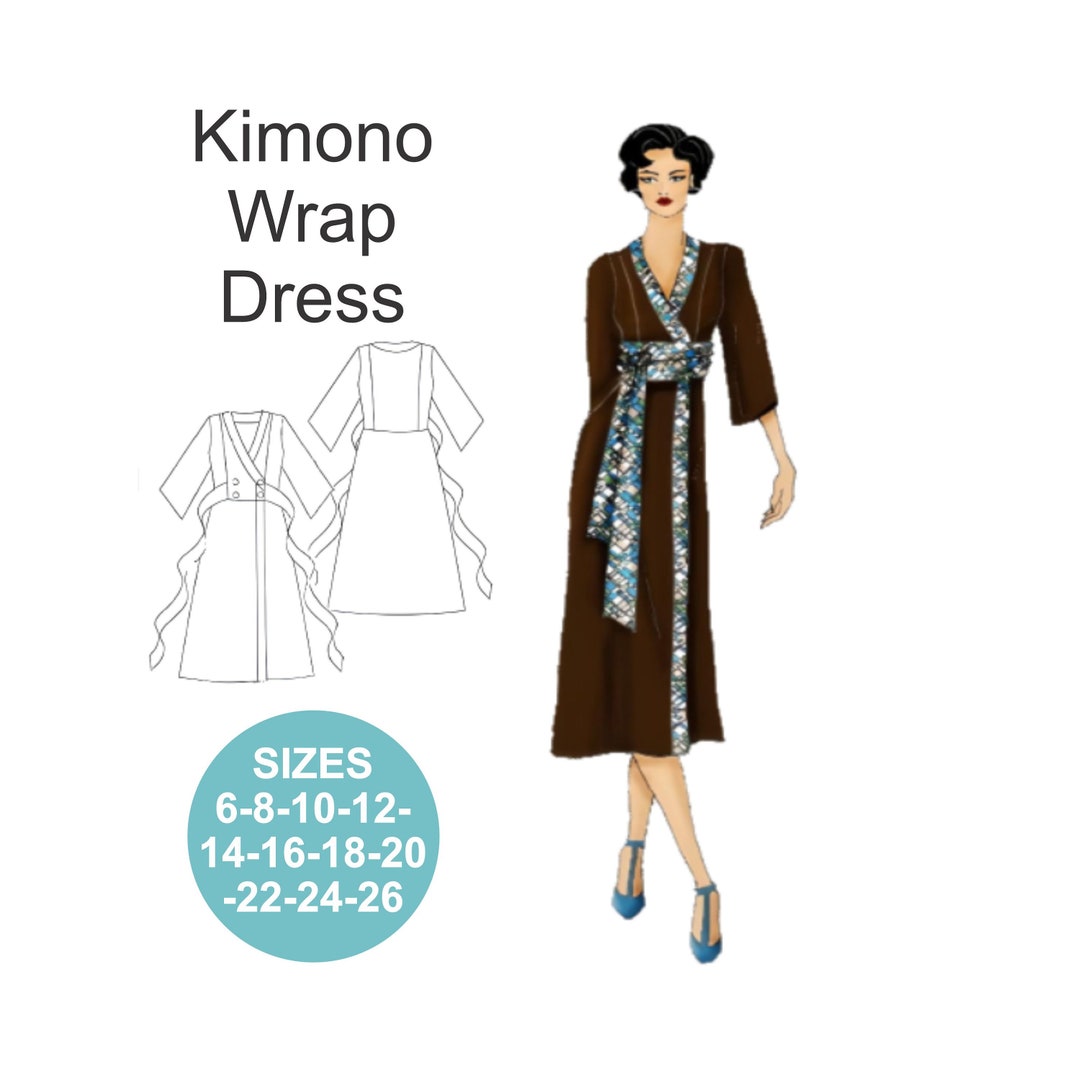 CLASSIC WRAP DRESS Sewing Pattern. Kimono Wrap Dress. 3/4 Sleeve Dress ...