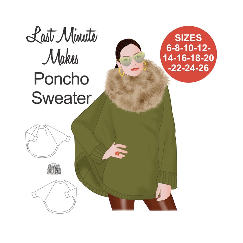 Boho Poncho Sweater Sewing Pattern: Fur Collar, Easy Beginner (PDF ...
