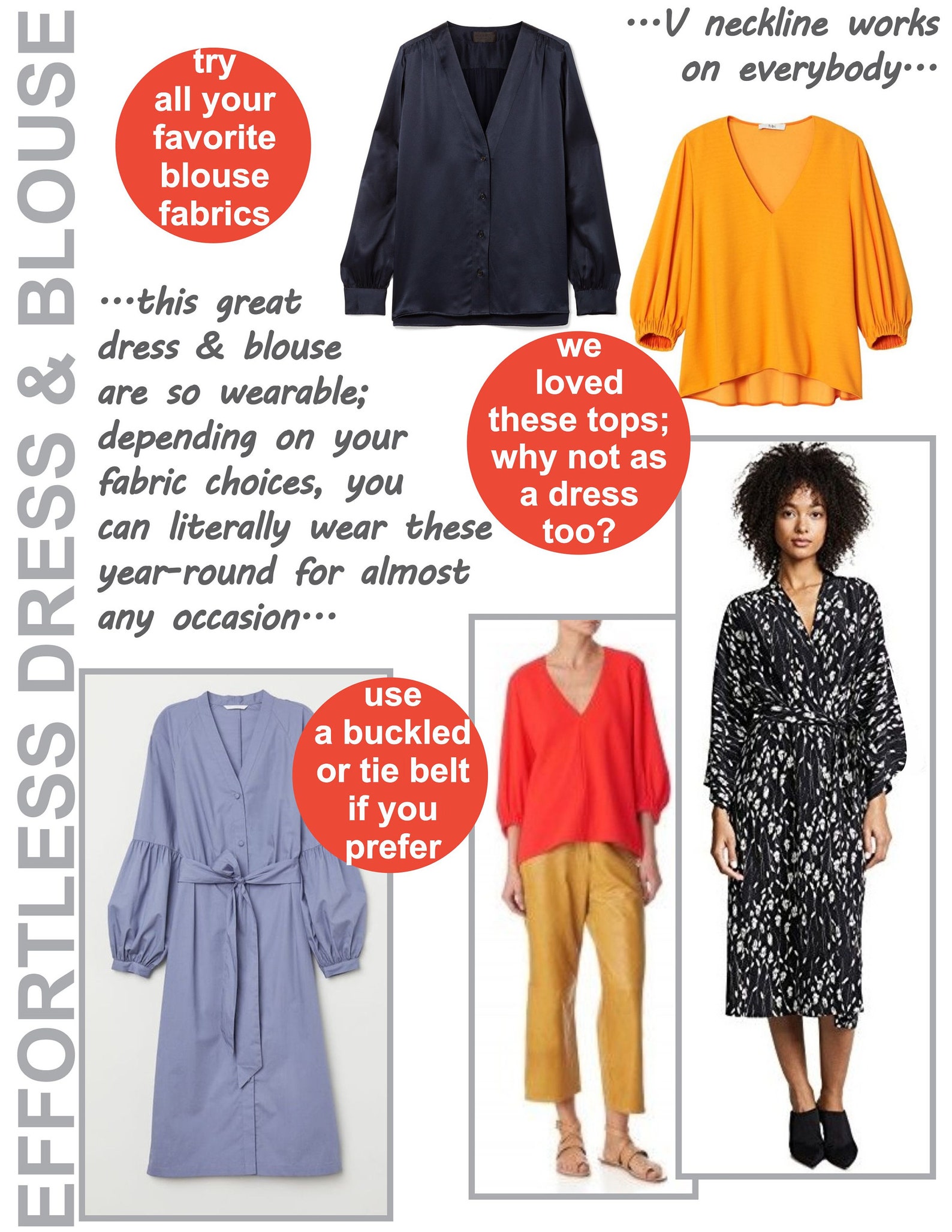 EASY Blouse Sewing Pattern. Effortless Dress & Blouse. V-neck Blouse ...