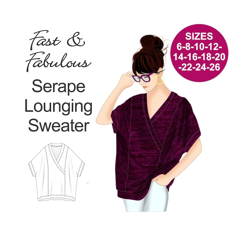 Oversized Serape Sweater Sewing Pattern: Easy Athleisure Top (sizes 6 ...