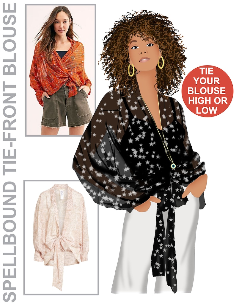 Boho Tie-front Blouse Sewing Pattern: Beginner Friendly, Plus Size (PDF ...