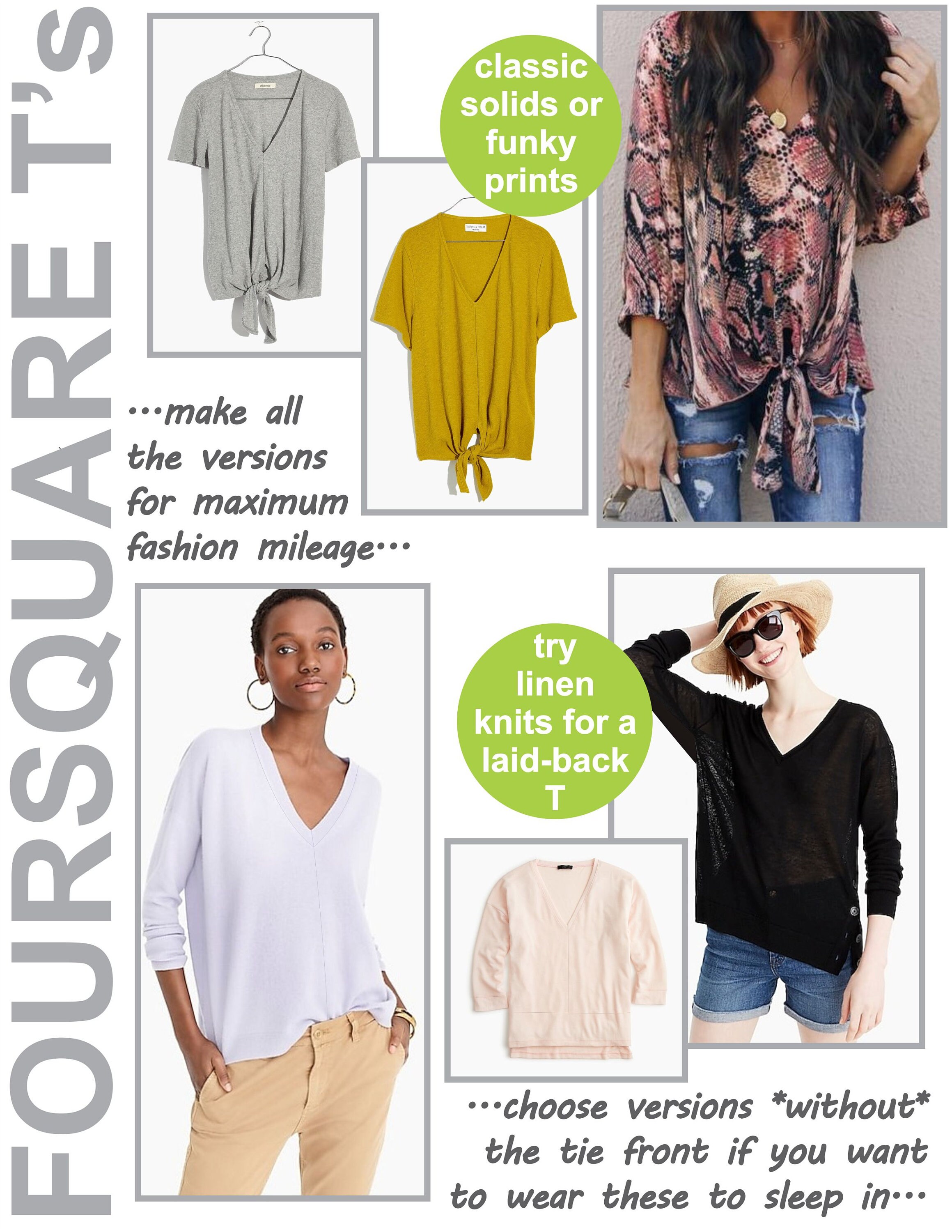 EASY T-shirt Sewing Pattern. Foursquare T's. Tie Front T. V-neck T ...