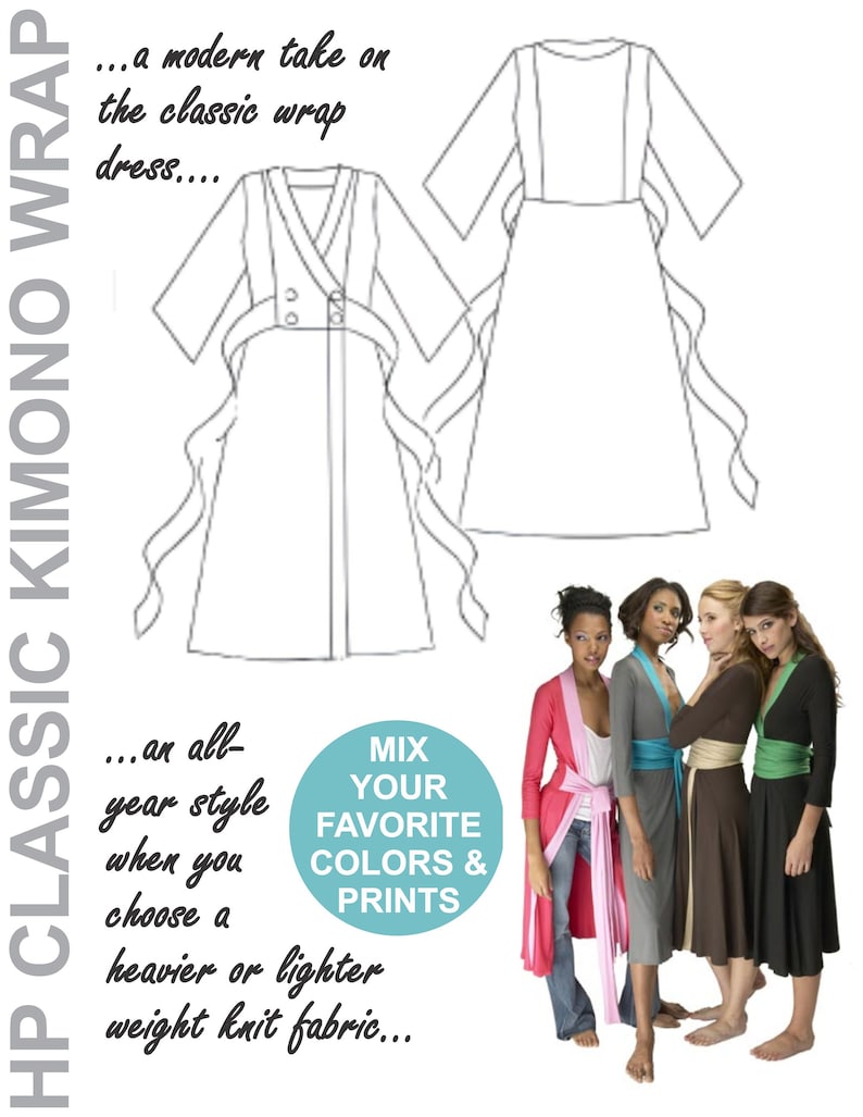 CLASSIC WRAP DRESS Sewing Pattern. Kimono Wrap Dress. 3/4 Sleeve Dress ...