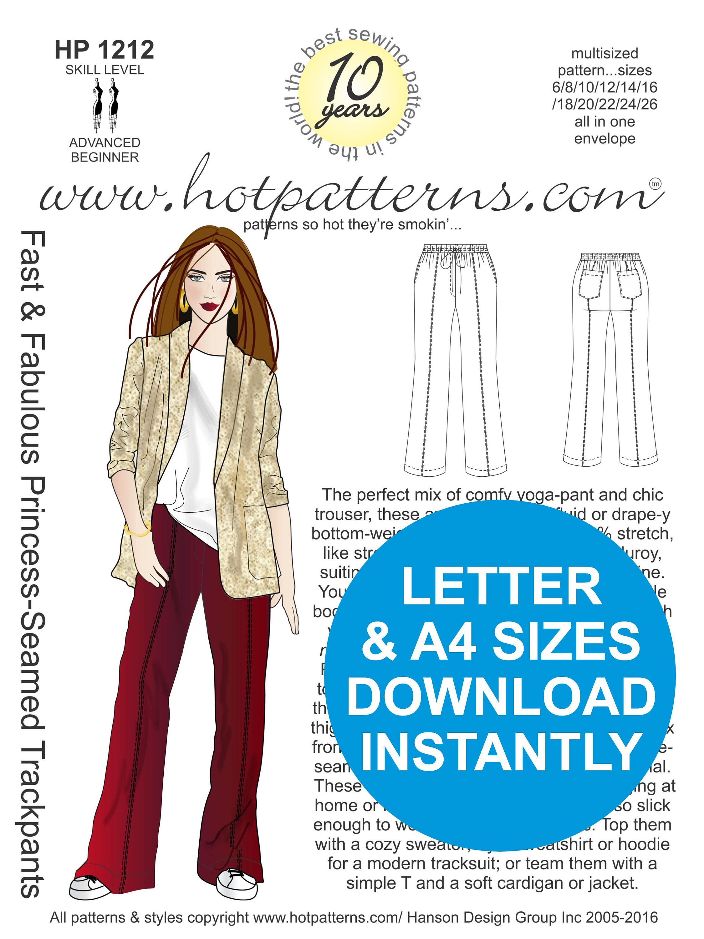 Princess Seam Track Pants Sewing Pattern: High Waist, Plus Size (a4 ...