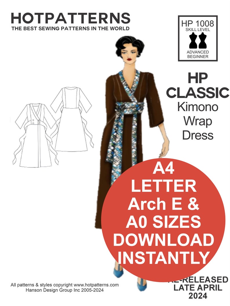 CLASSIC WRAP DRESS Sewing Pattern. Kimono Wrap Dress. 3/4 Sleeve Dress ...