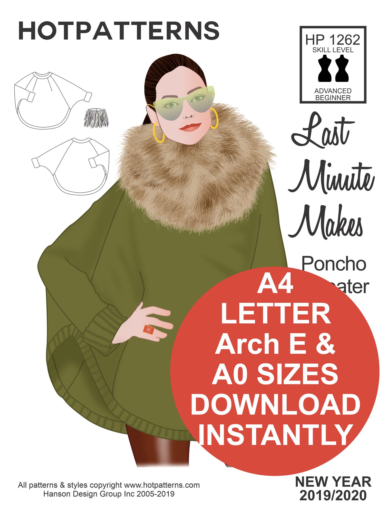 Boho Poncho Sweater Sewing Pattern: Fur Collar, Easy Beginner (PDF ...