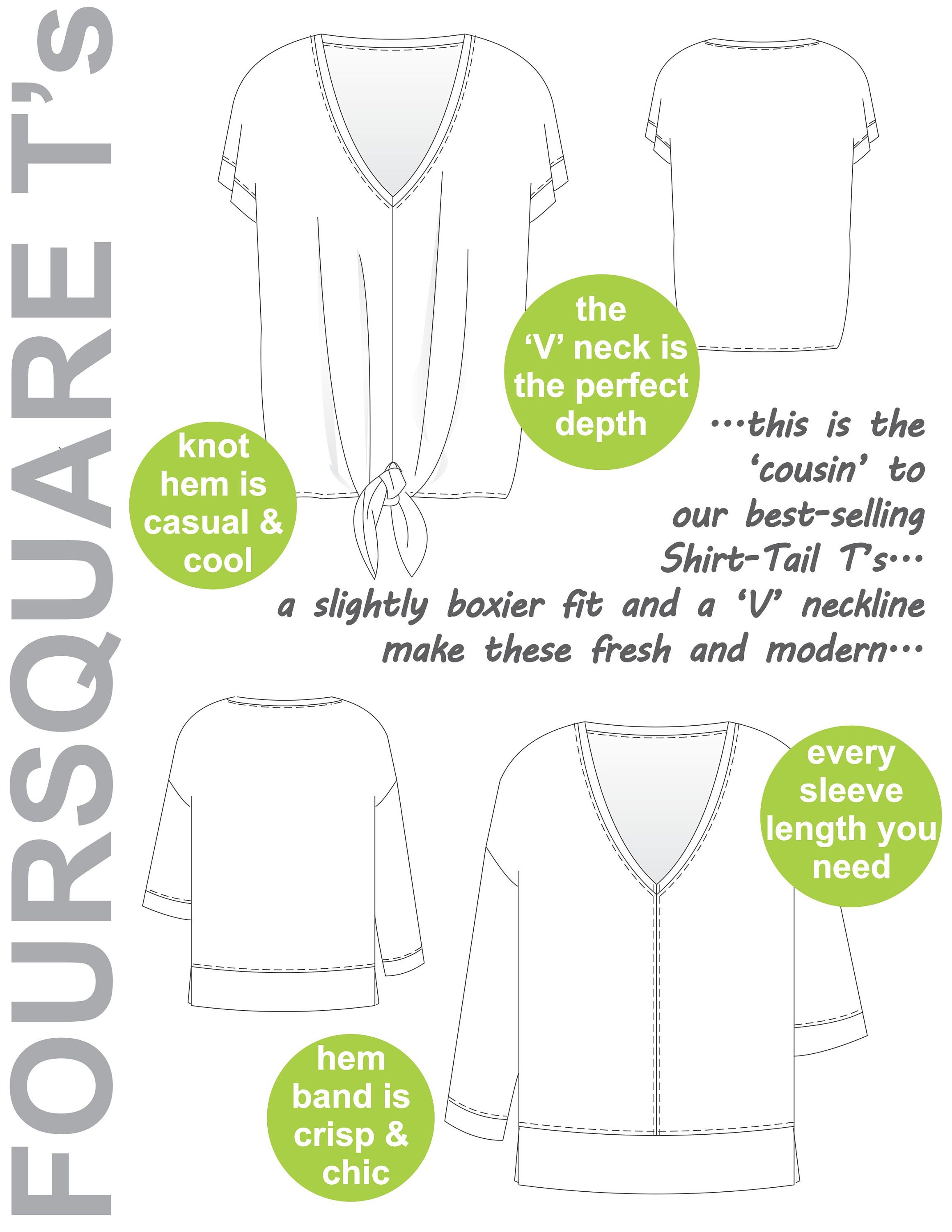 EASY T-shirt Sewing Pattern. Foursquare T's. Tie Front T. V-neck T ...