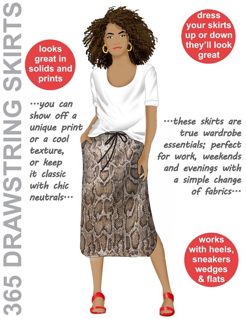 EASY-TO-SEW Skirt Sewing Pattern. Elastic Waist Pattern. Drawstring ...