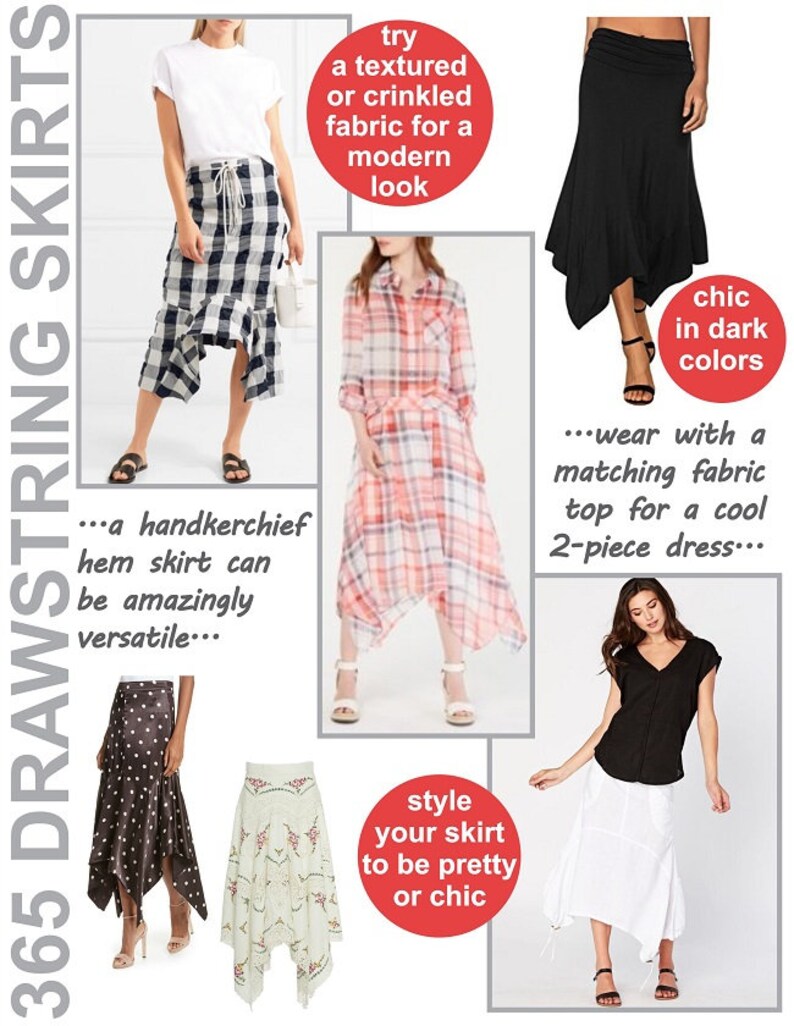 Easy-to-sew Skirt Sewing Pattern. Elastic Waist Pattern. Drawstring
