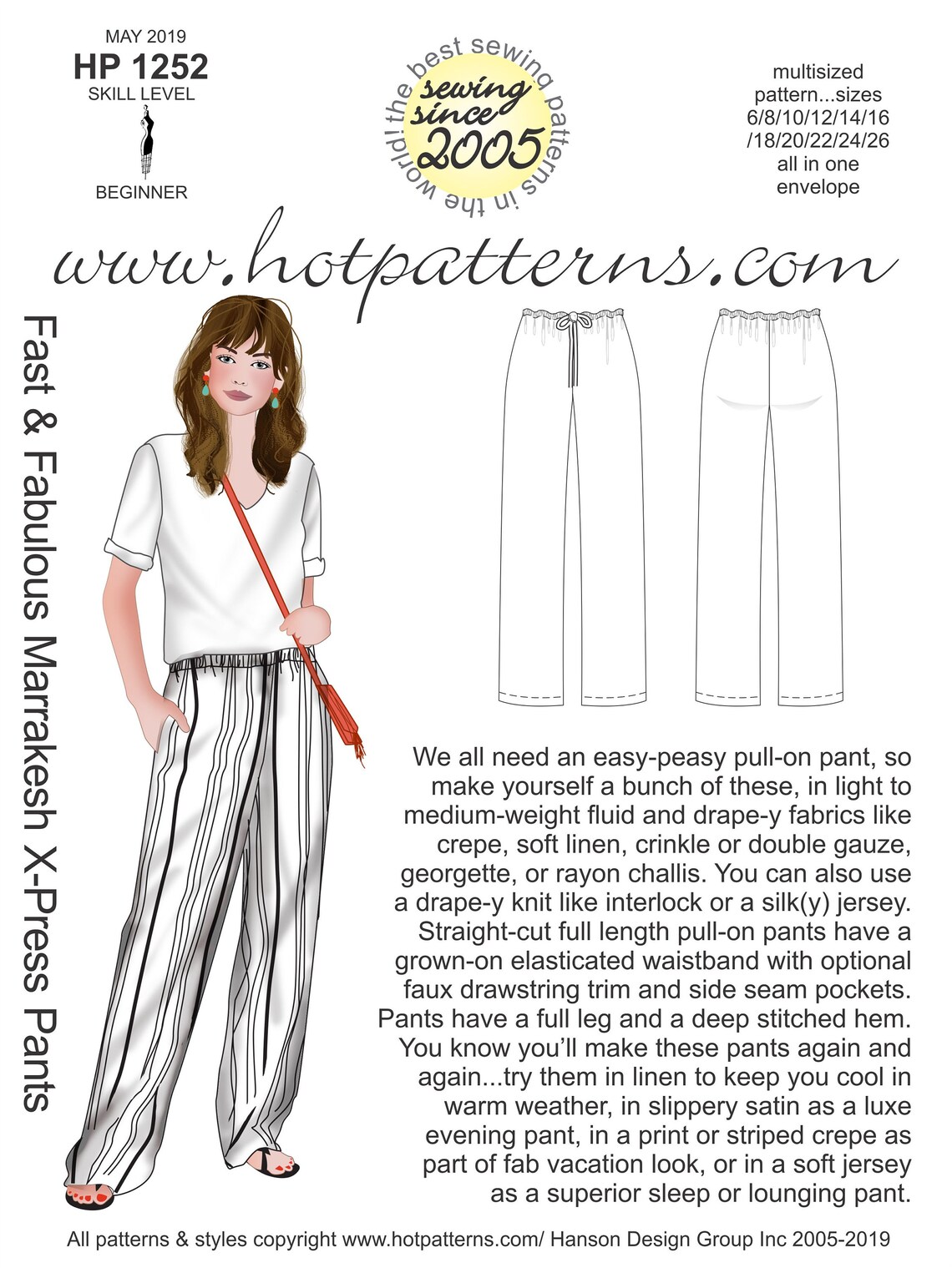 EASY BOHO Pants Sewing Pattern. Pull-on Pants Pattern. Wide Leg Pants ...