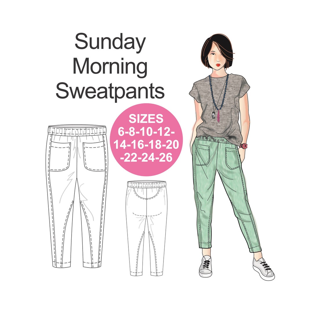 SLIM CROP PANTS Sewing Pattern. Sunday Morning Sweatpants. Sweatpants ...