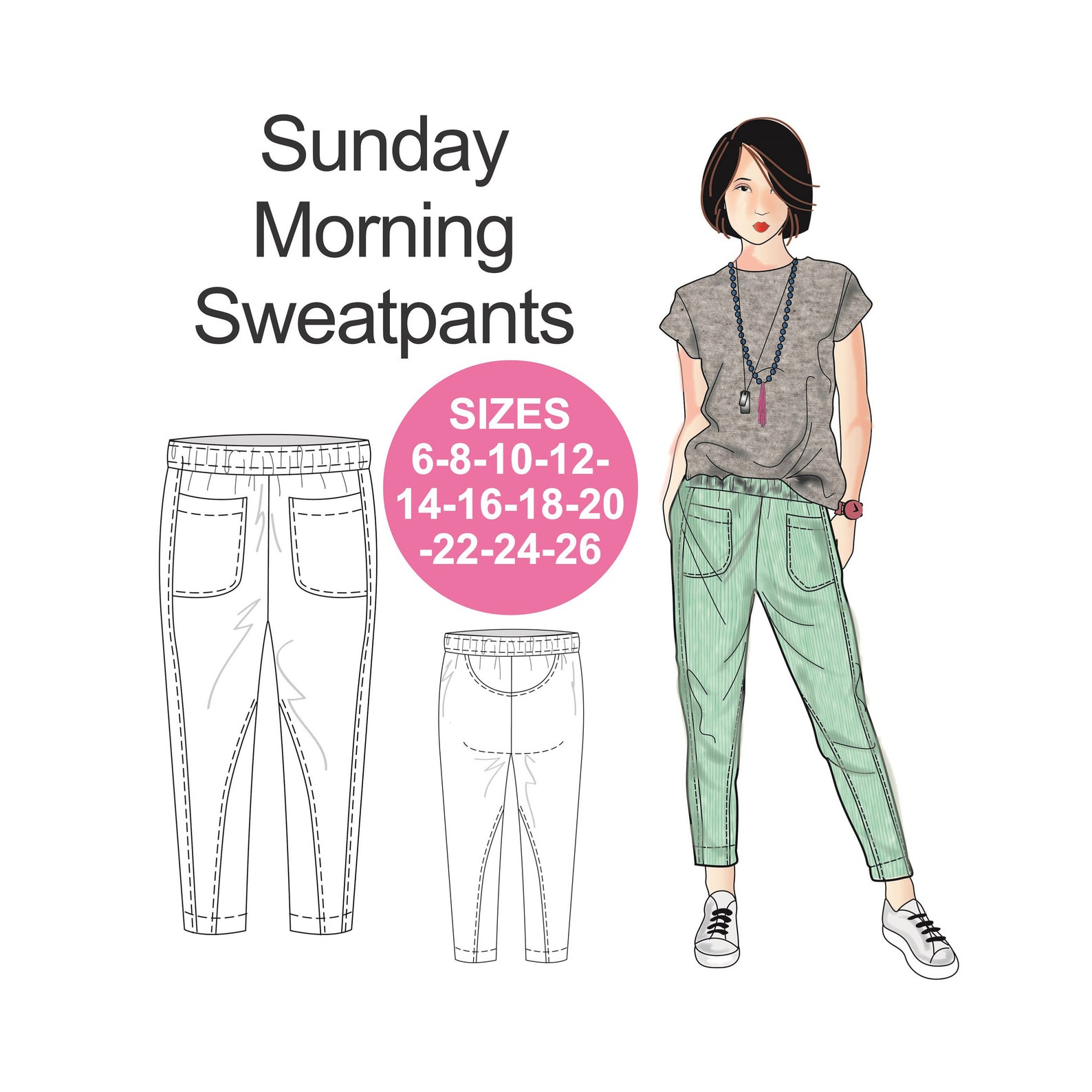 SLIM CROP PANTS Sewing Pattern. Sunday Morning Sweatpants. Sweatpants ...