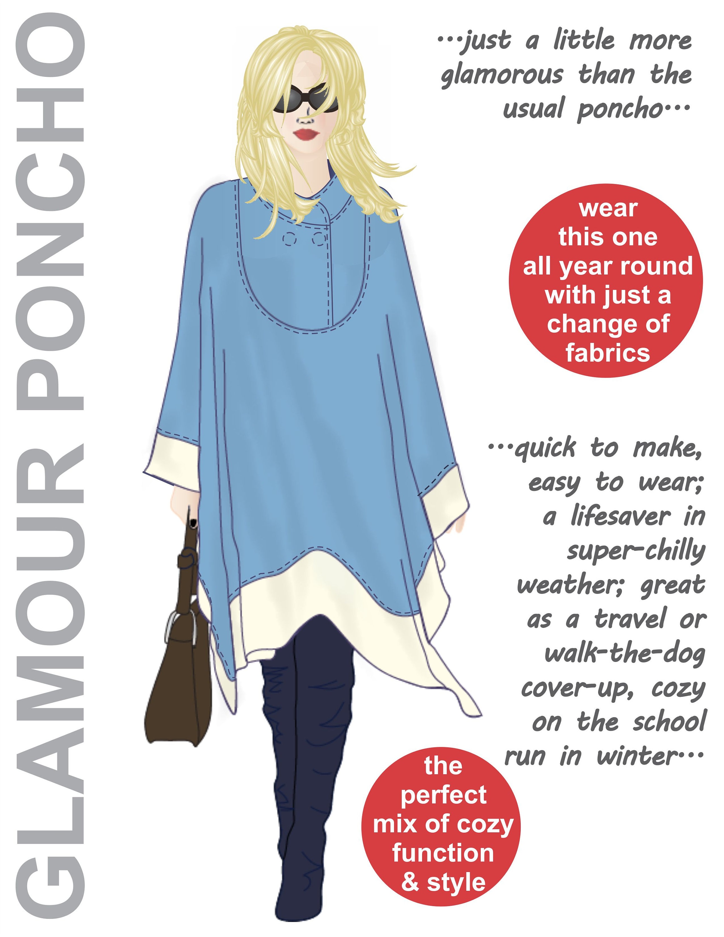GLAM Poncho Sewing Pattern. Fleece Sewing Pattern. Easy Poncho Pattern ...